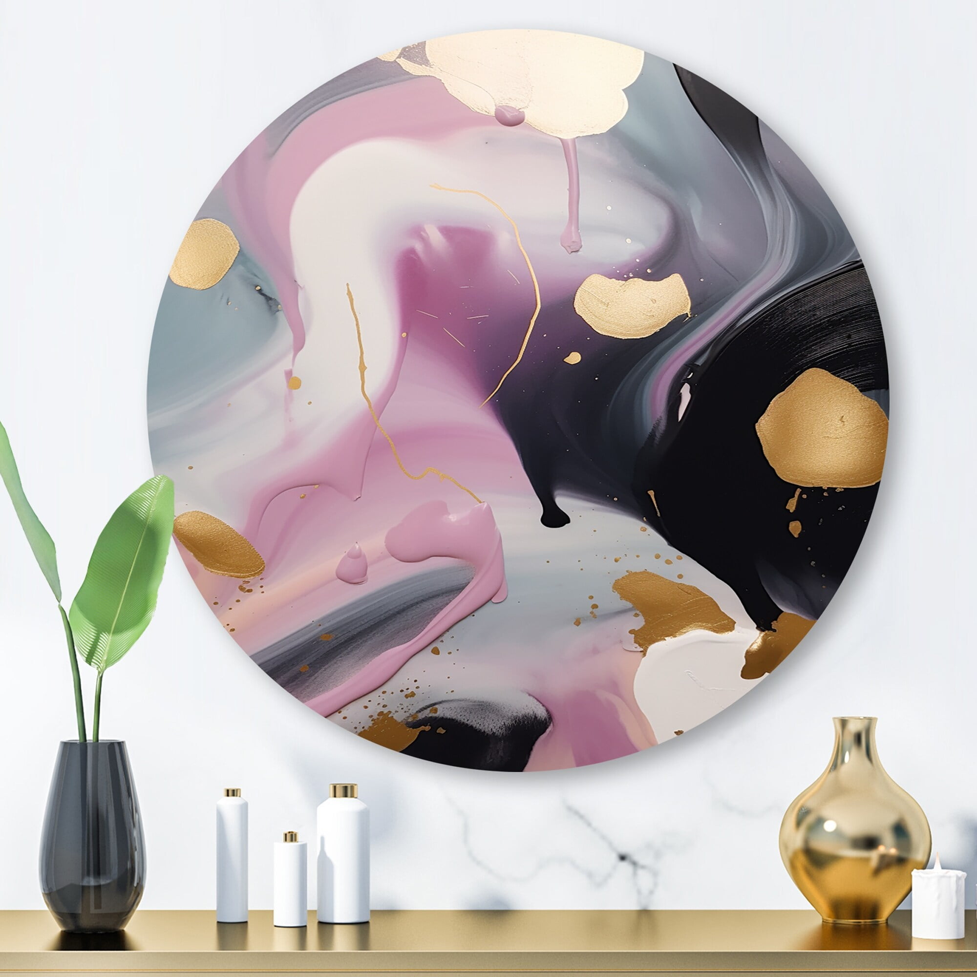 Designart "Mysterious Marble Pink and Gold IV" Abstract Marble Metal ...