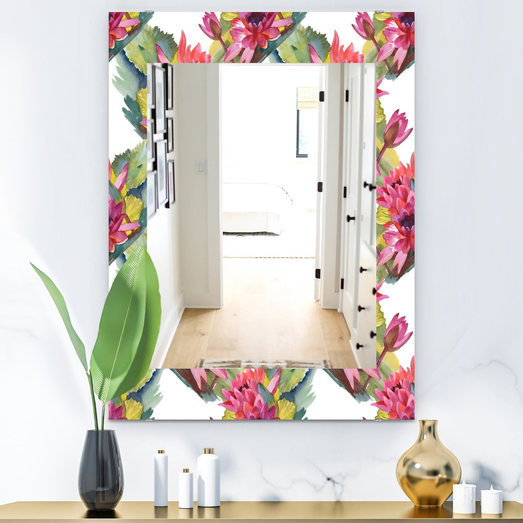 DESIGN ART Designart 'Pink Blossom 36' Traditional Mirror - Printed ...