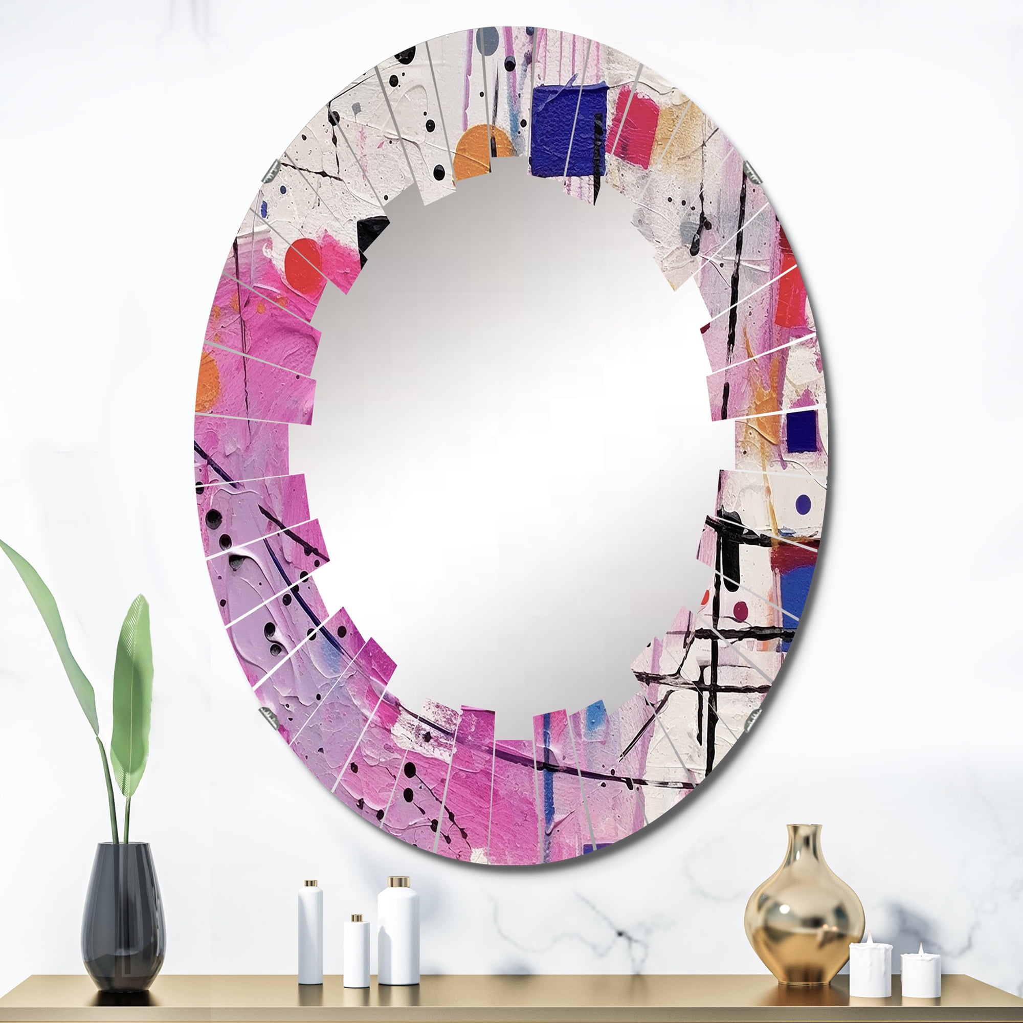 DESIGN ART Designart "Pink Cubism Unleashed" Cubism Modern Wall Mirror ...