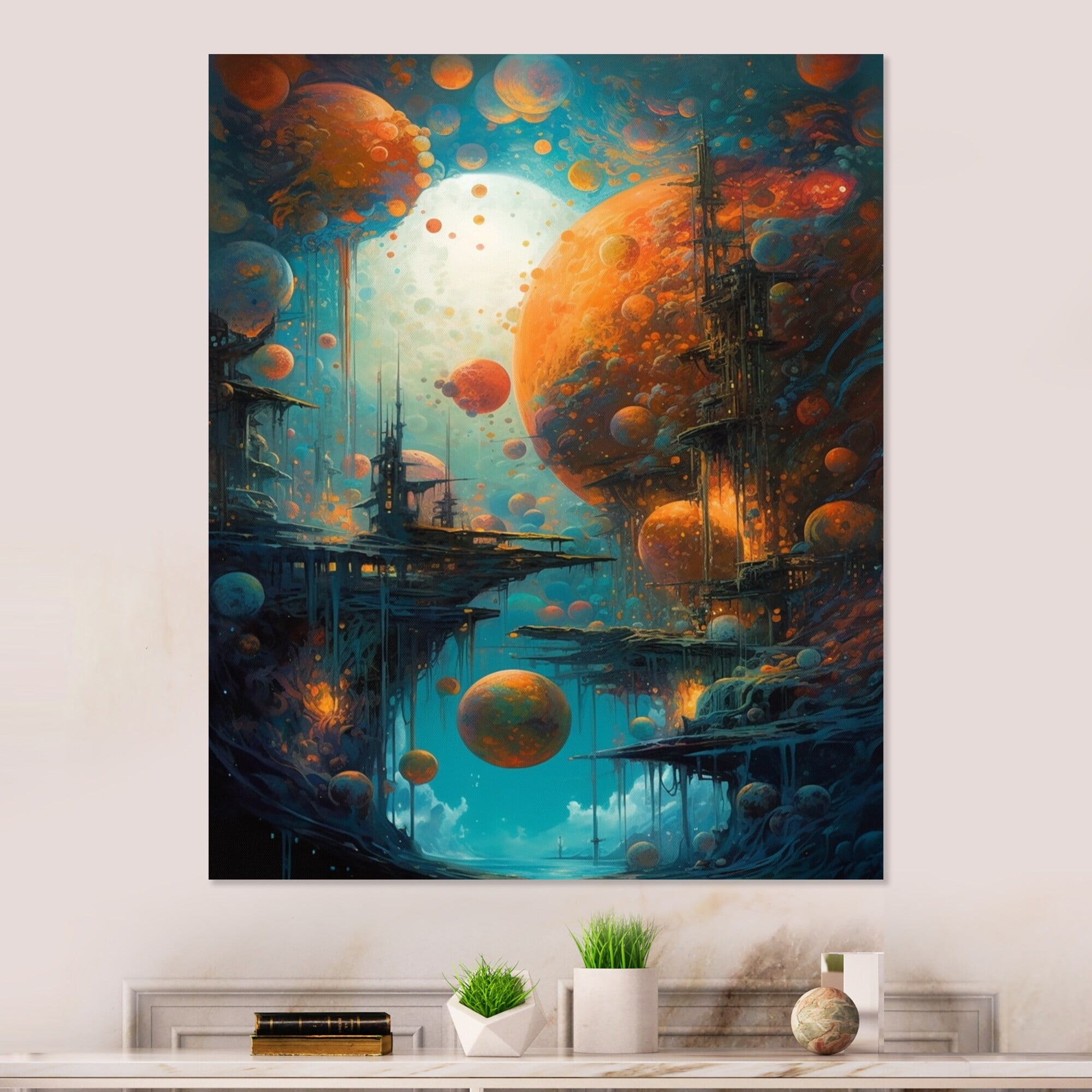 DESIGN ART Designart "Planets In The Universe Ii" Surrealism Landscape ...
