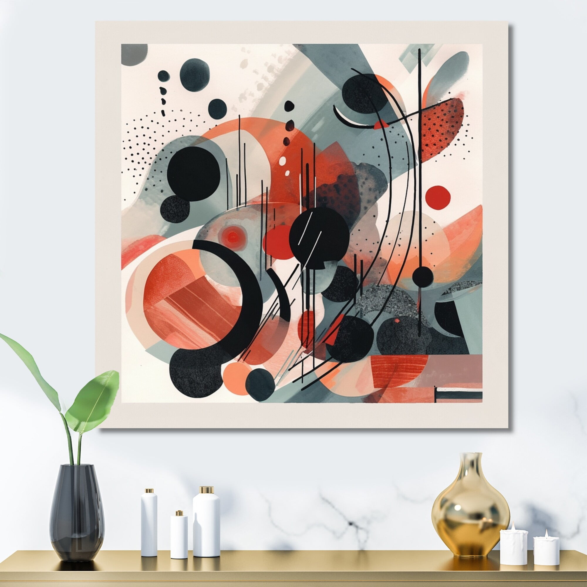 DESIGN ART Designart "Red And Black Minamlism Intimacy I" Minimalism Wall Art Prints 24 in. wide ...