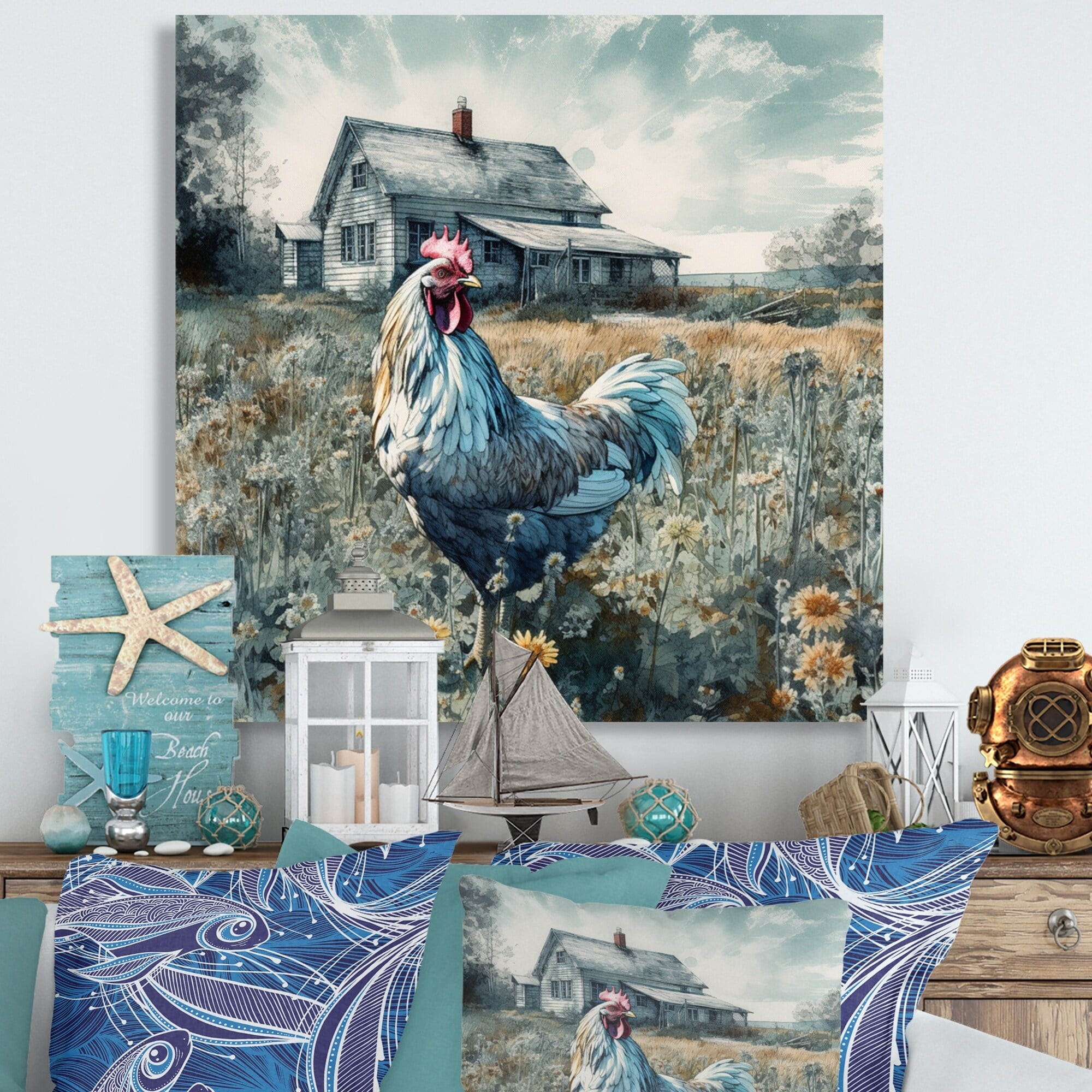 DESIGN ART Designart "Rooster On A Farm I" Animals Chicken Wall Decor ...
