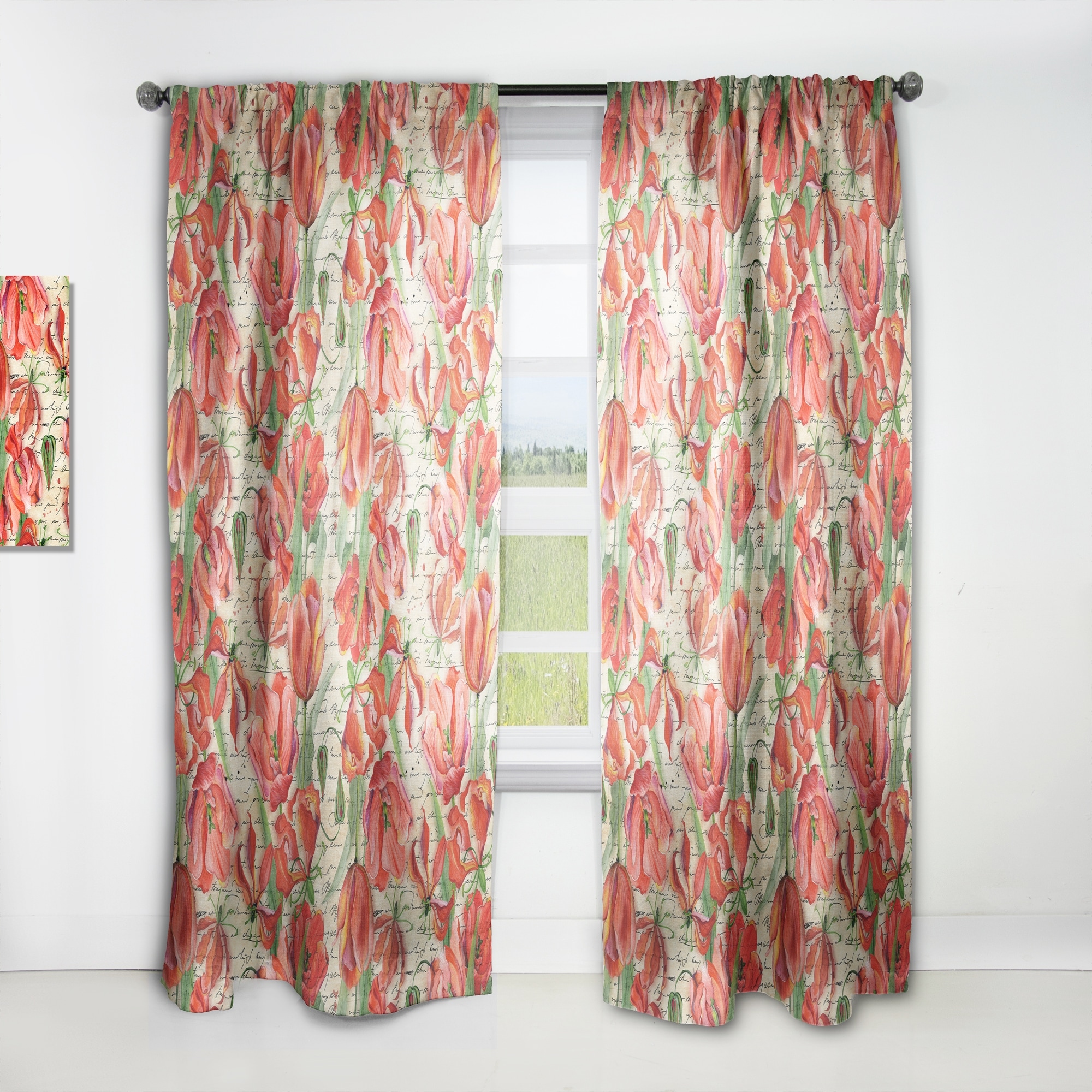 DESIGN ART Designart 'Seamless Red Flower Pattern' Floral Curtain ...