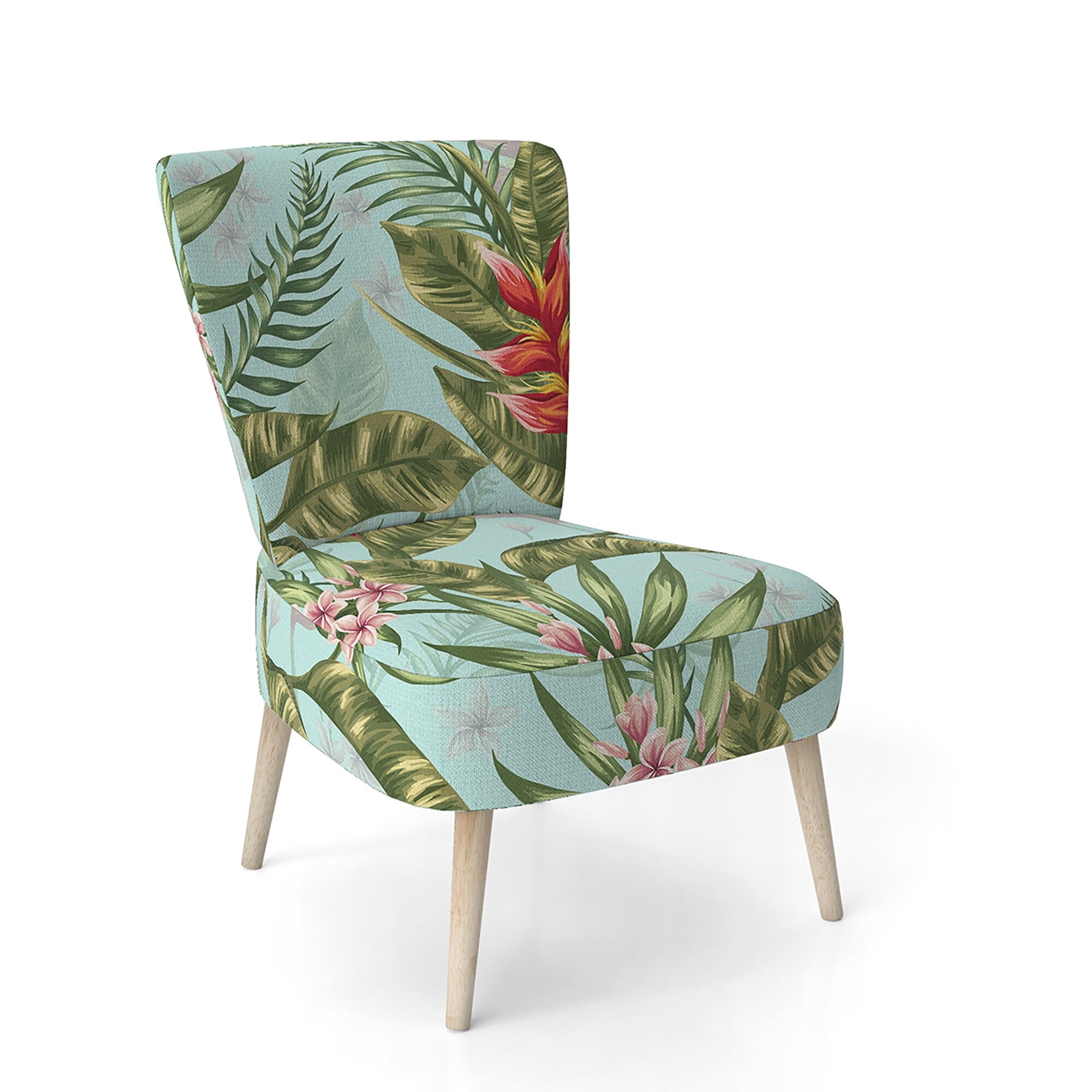 Designart "Tropical Foliage II" Upholstered Mid-Century Accent Chair ...