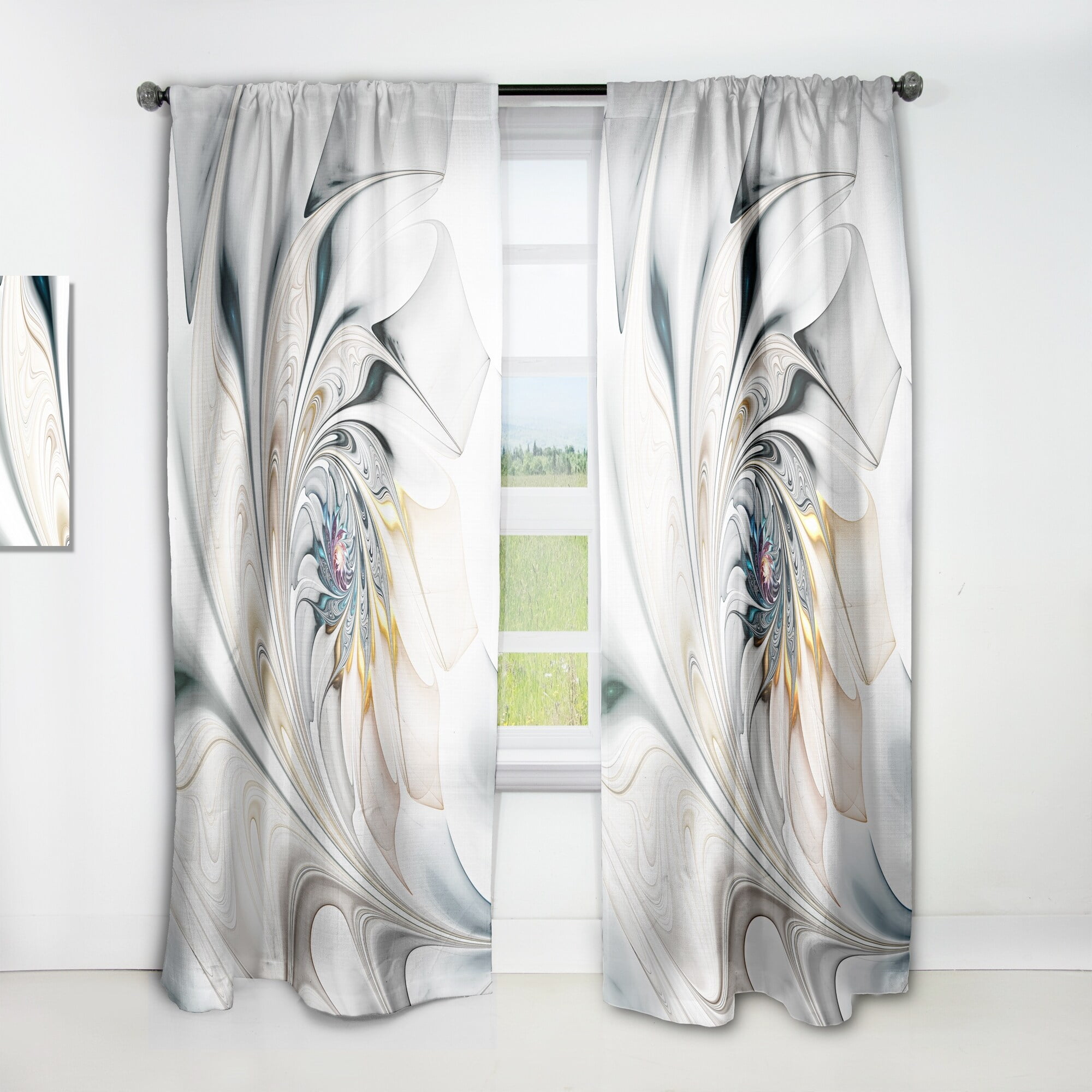 DESIGN ART Designart 'White Stained Glass Floral' Modern Curtain Single ...