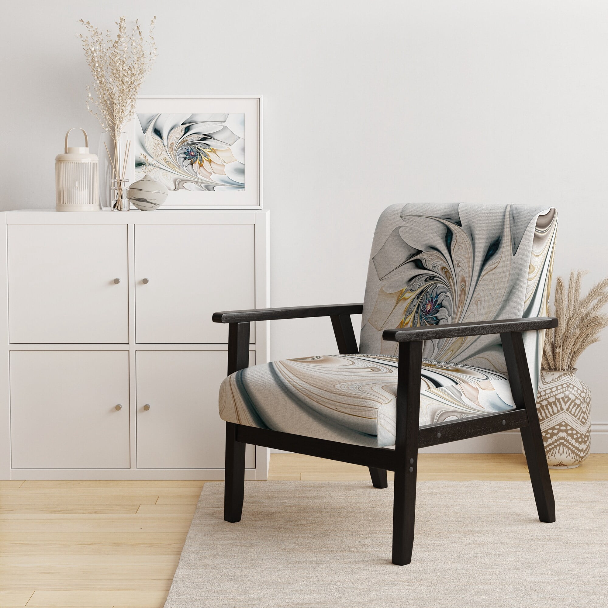 Designart 'White Stained Glass Floral' Upholstered Floral Accent Chair ...