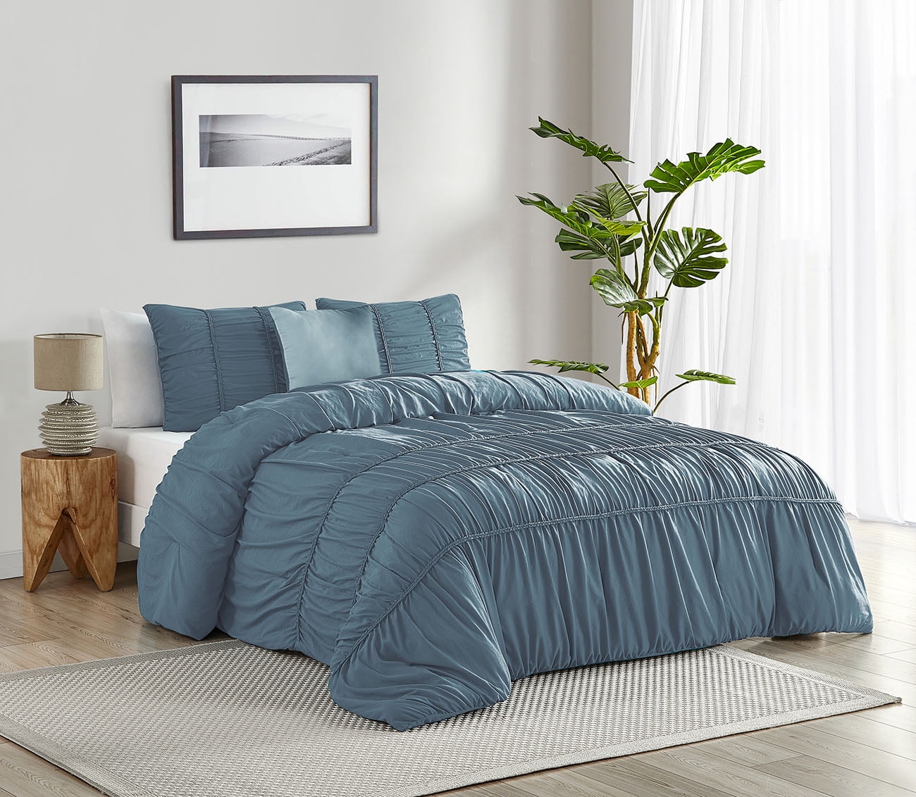 DESIGN STUDIO Garment Wash Cable Braid Slate Blue 4-Piece Comforter ...