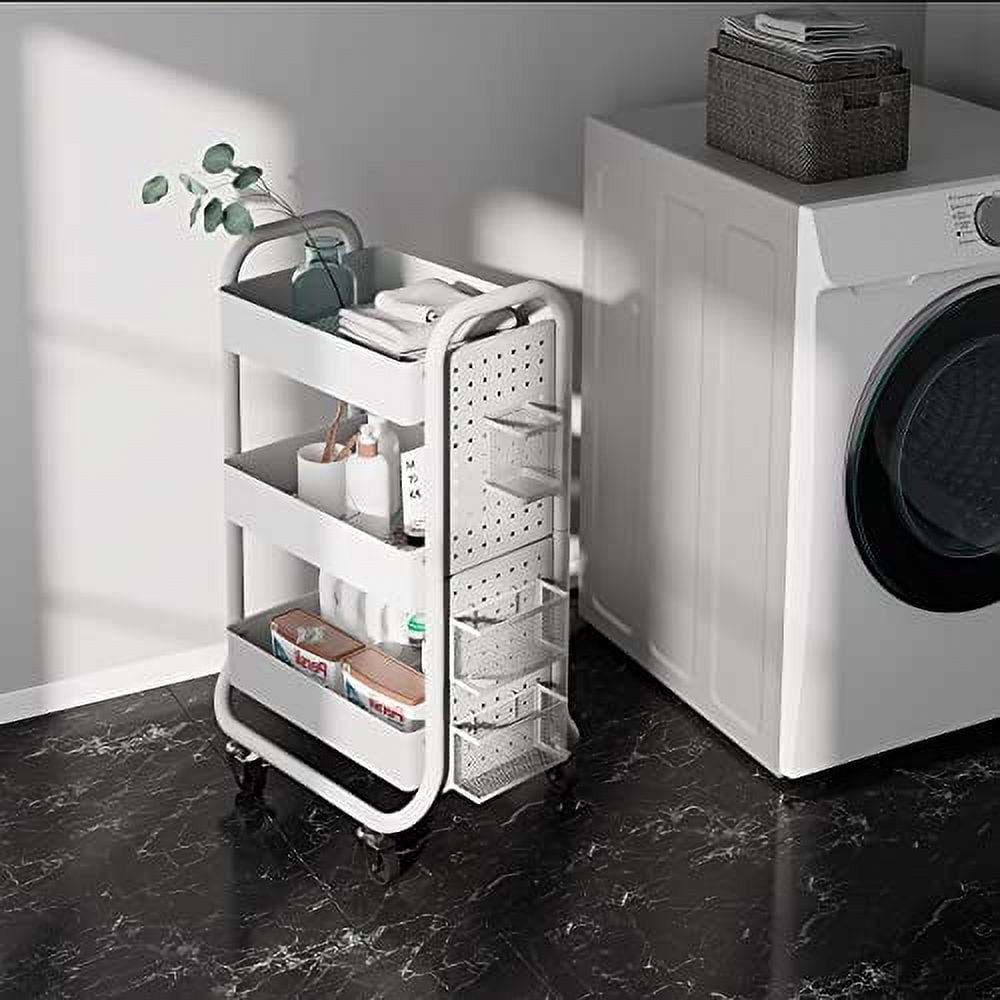 DESIGNA 3-Tier Rolling Cart, Utility Cart with Handle, Extra 3 Storage ...