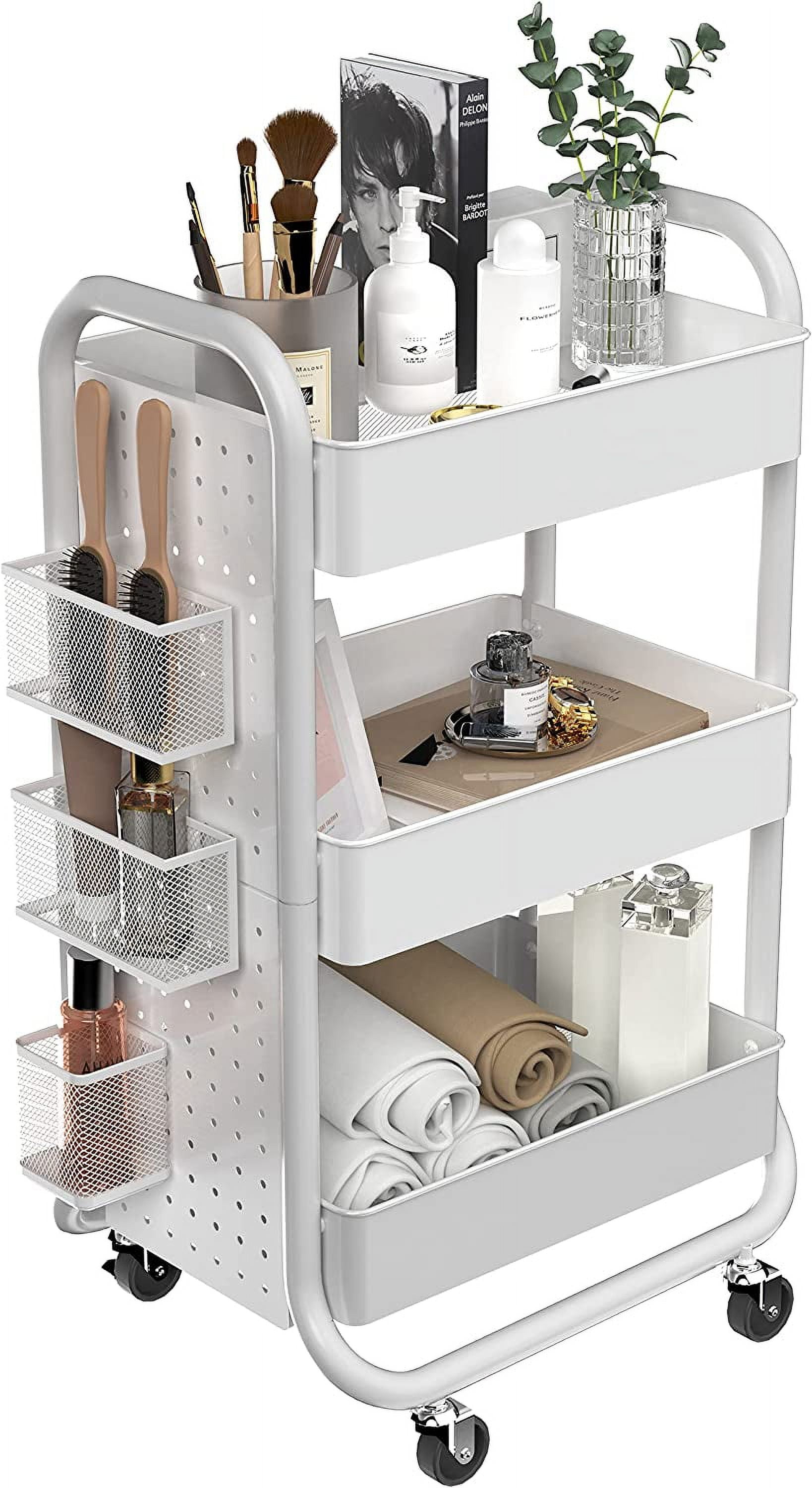 DESIGNA 3-Tier Rolling Cart, Utility Cart with Handle, Extra 3 Storage ...