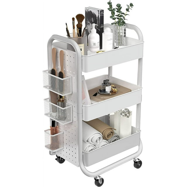 DESIGNA 3-Tier Rolling Cart, Utility Cart with Handle, Extra 3 Storage ...