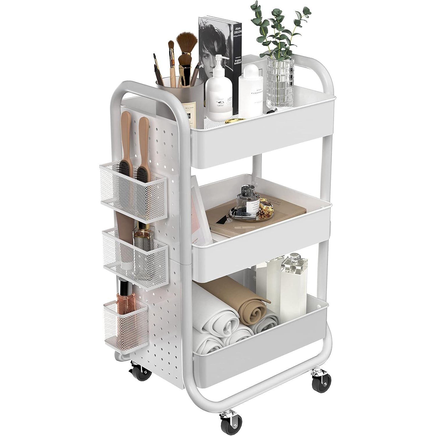 DESIGNA 3-Tier Rolling Cart, Utility Cart with Handle, Extra 3 Storage ...