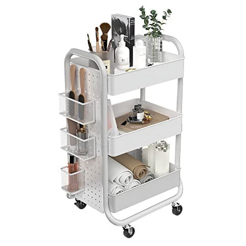 DESIGNA 3-Tier Utility Storage Rolling Cart with Removable Pegboard ...