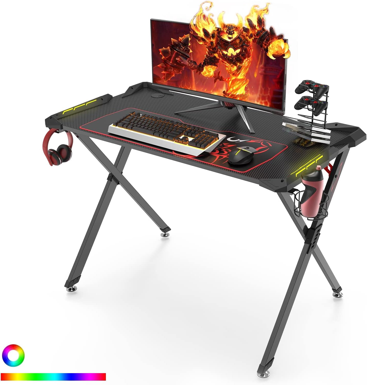DESIGNA 44'' Gaming Desk with Led Lights, X-Shaped Computer Gaming Desk ...