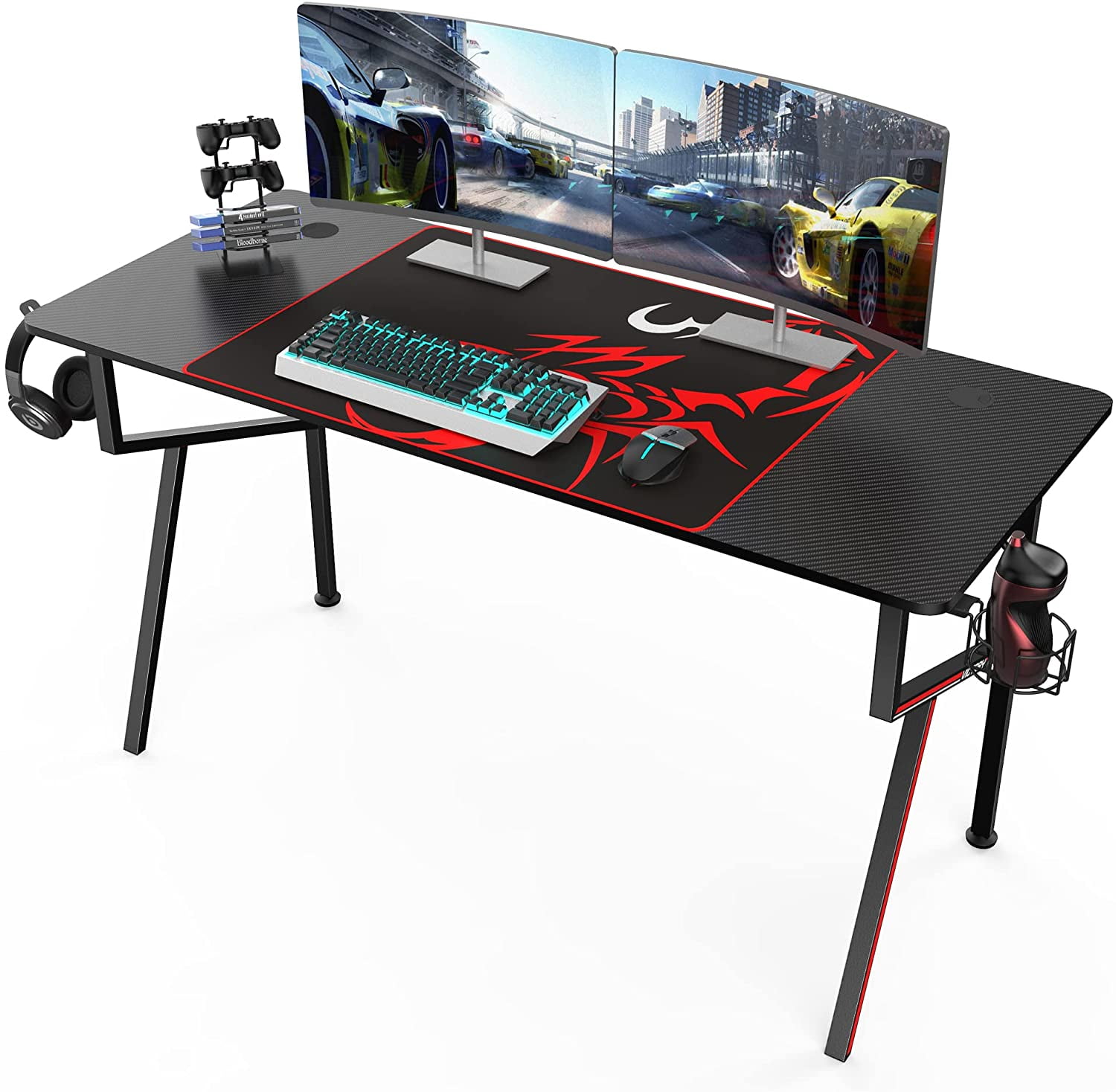 DESIGNA 55'' Gaming Desk, K-Shape Computer Desk with Mouse Pad, Cup ...
