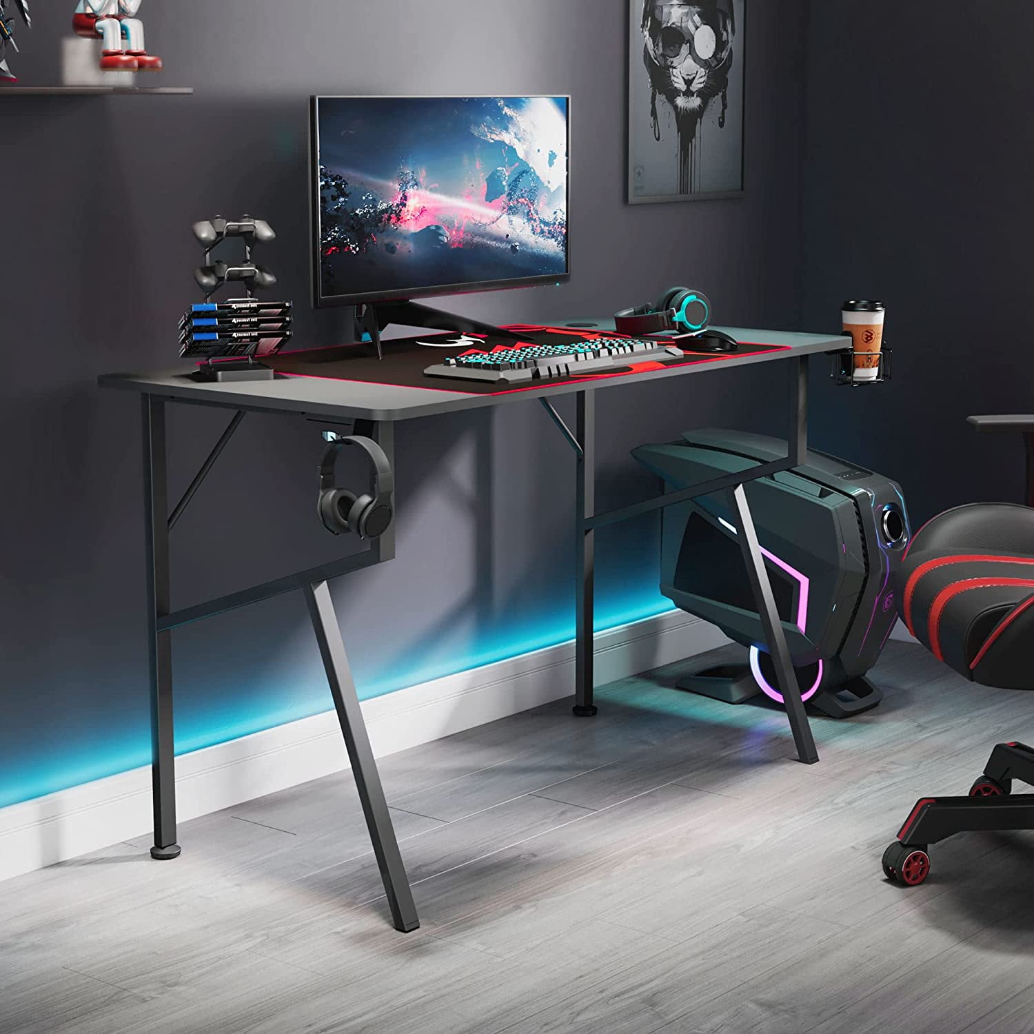 DESIGNA Gaming Desk 47'', K-Shaped Computer Desk, Office Desk Gamer ...