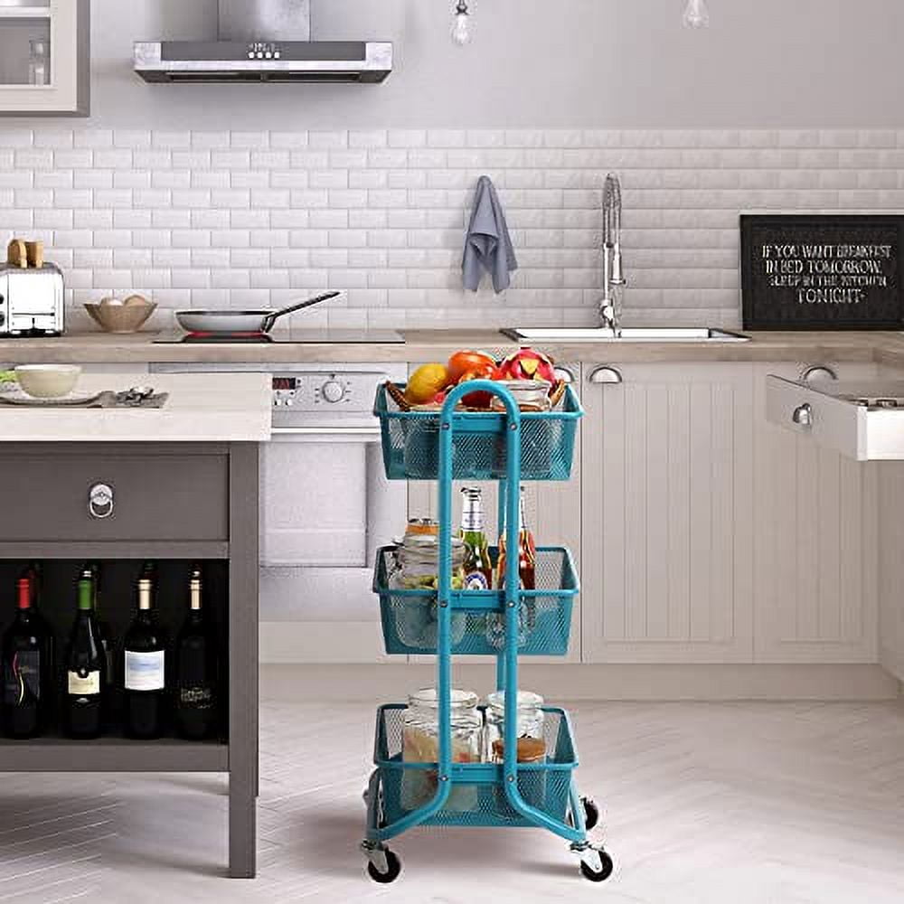 DESIGNA Metal Utility Cart, 3 Tier Mesh Rolling Storage Cart with ...