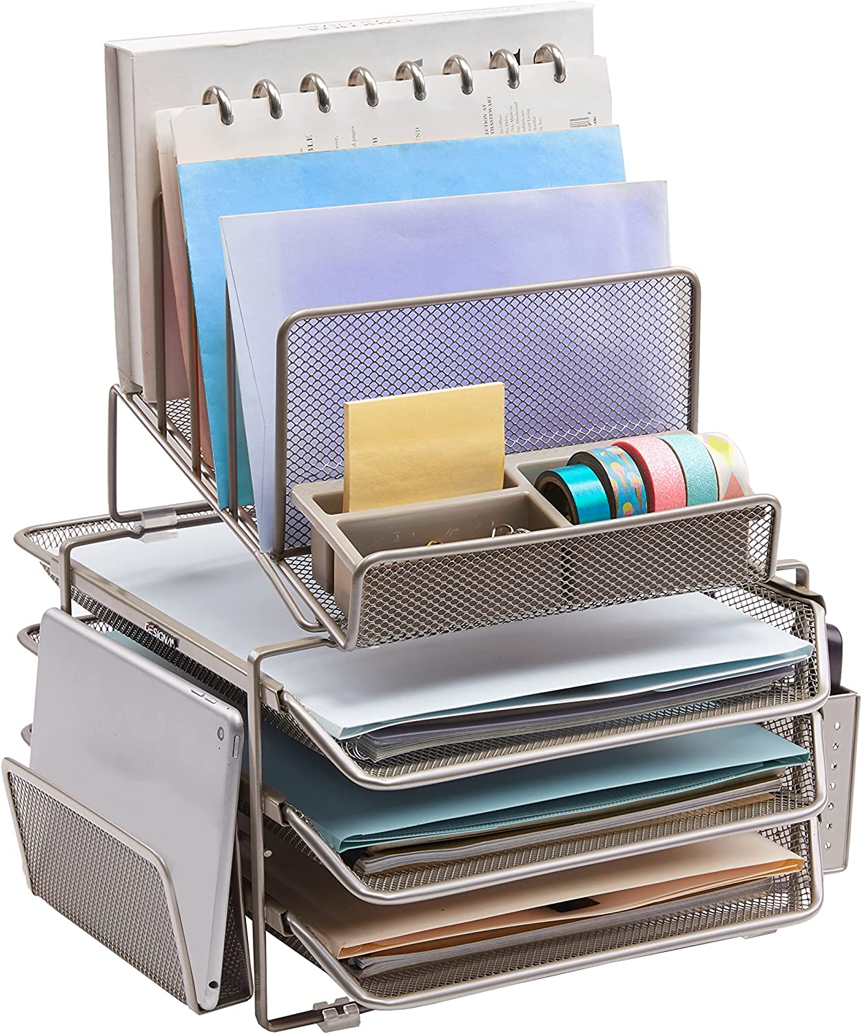 DESIGNA Stackable Mesh Desk Organizer with 3 Sliding Letter Trays 4 ...