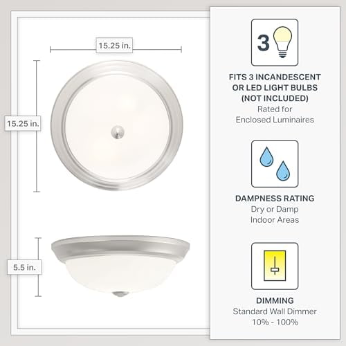 DESIGNERS FOUNTAIN 3-Light Flush Mount Ceiling Light, 15 Inch Lighting ...