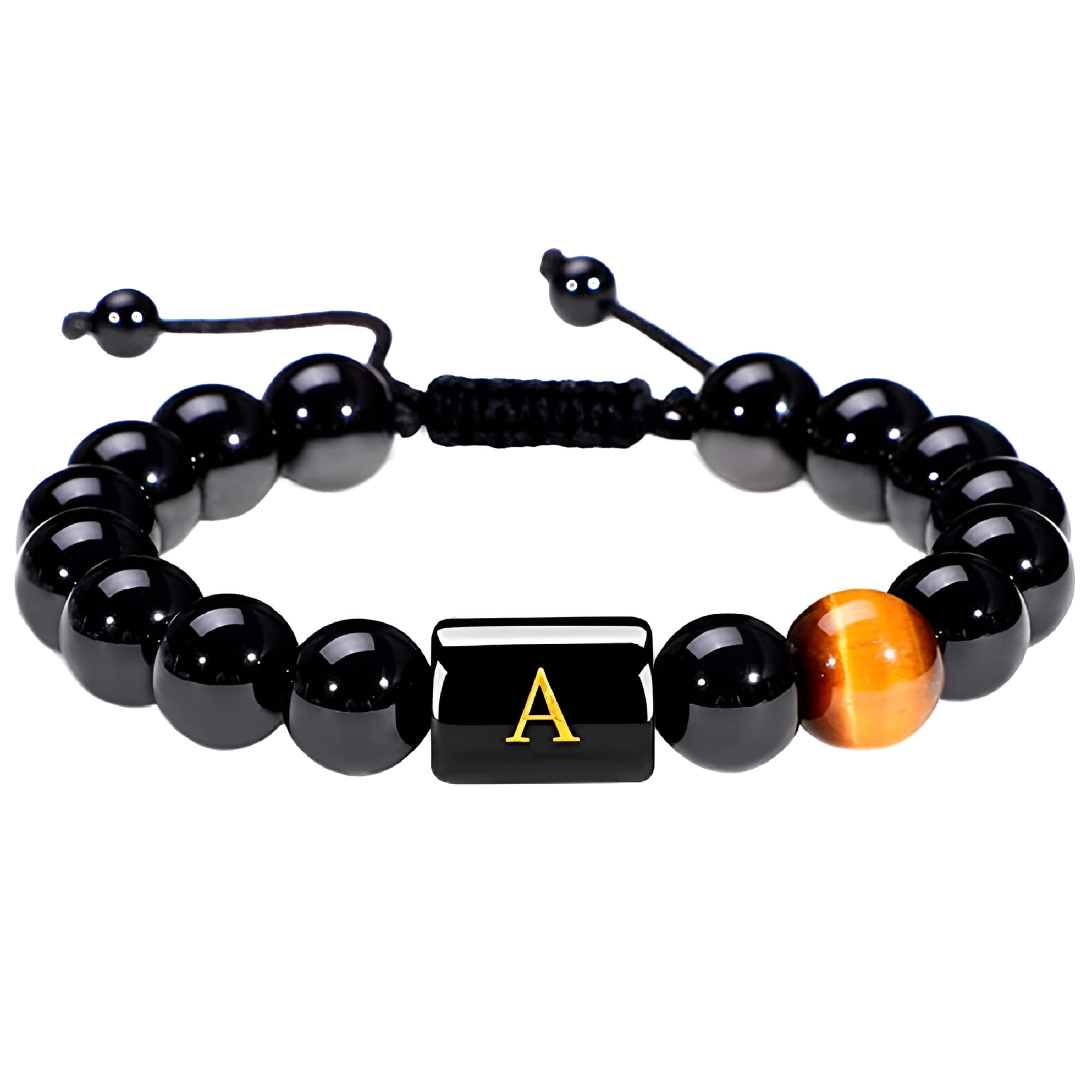 DESIGNICE 10Mm Black Onyx Stone Initial Bracelet for Men Letter Link ...
