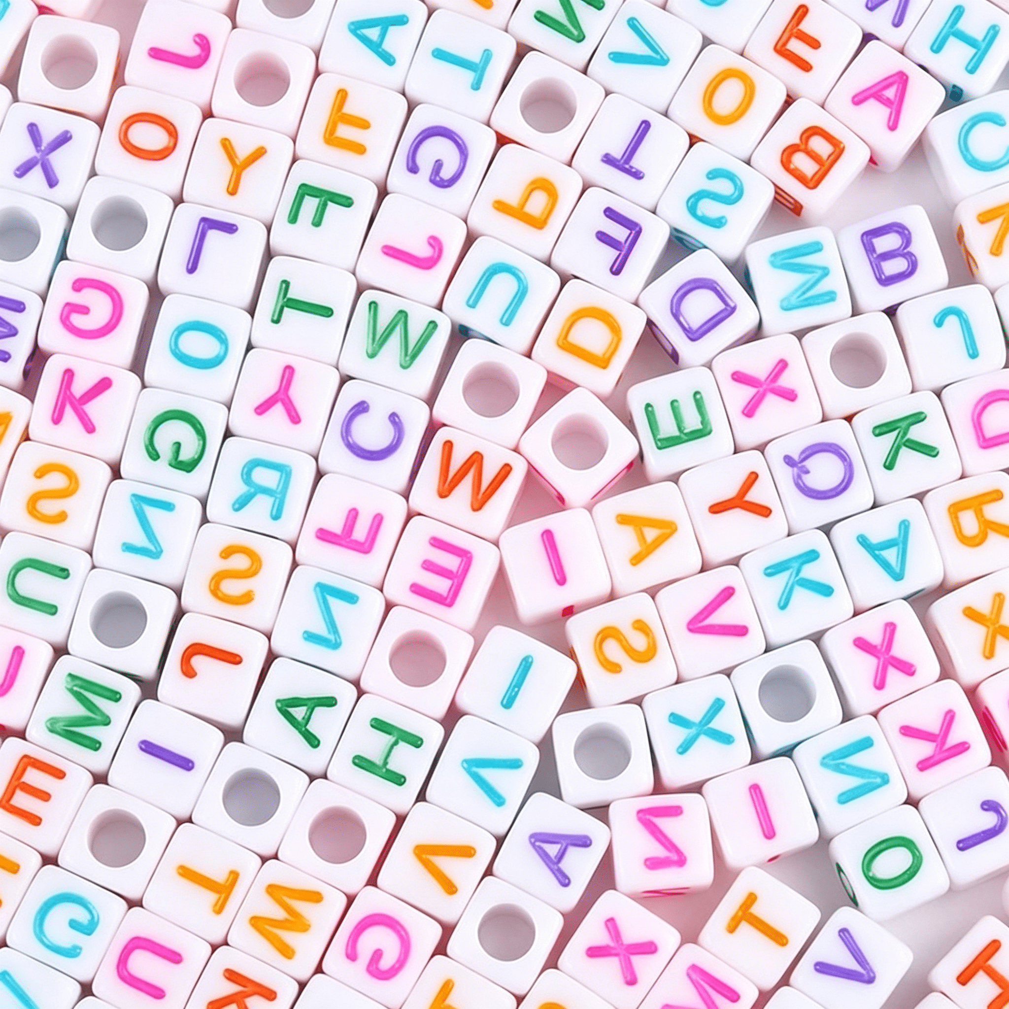 DESIGNICE 1200Pcs 6×6Mm Alphabet Beads White Cube Acrylic Colorful ...