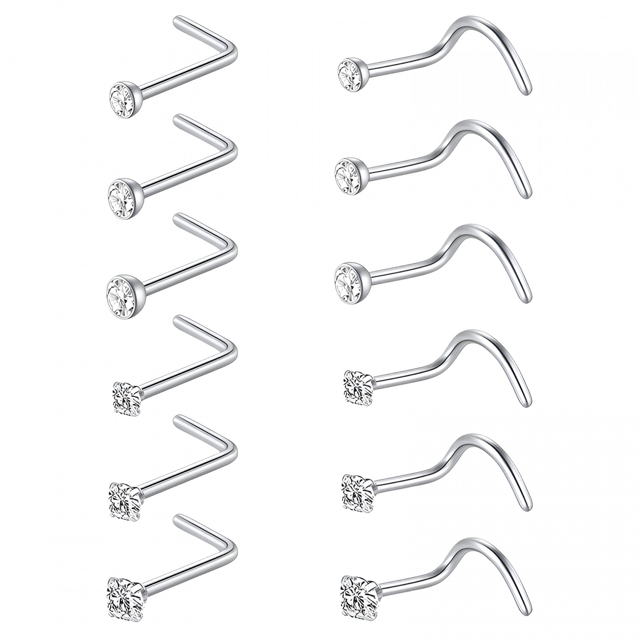 DESIGNICE 12Pcs Nose Studs Stainless Steel L Shaped Screw Pin Bone Nose ...