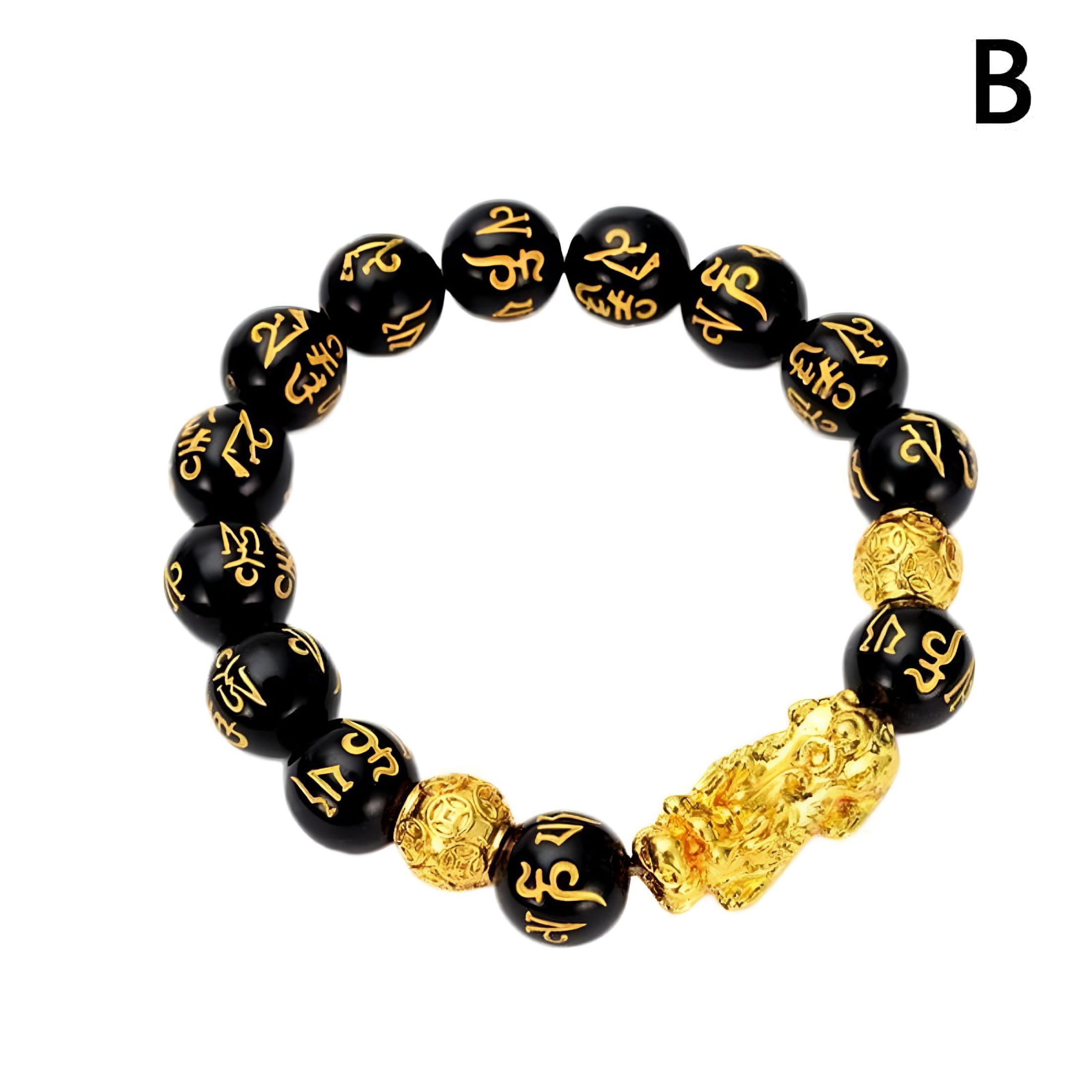 DESIGNICE 12mm Feng Shui Black Obsidian Wealth Bracelet, Feng Shui Pi ...