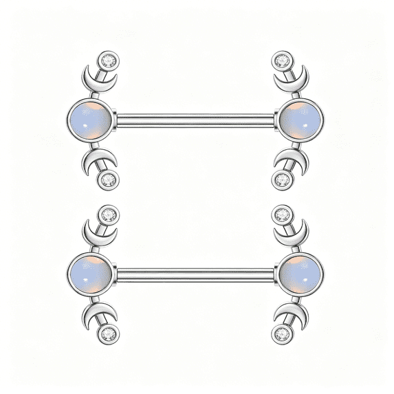DESIGNICE 14G Heart Nipple Rings Rhinestone Opal Simple Moon Nipple ...