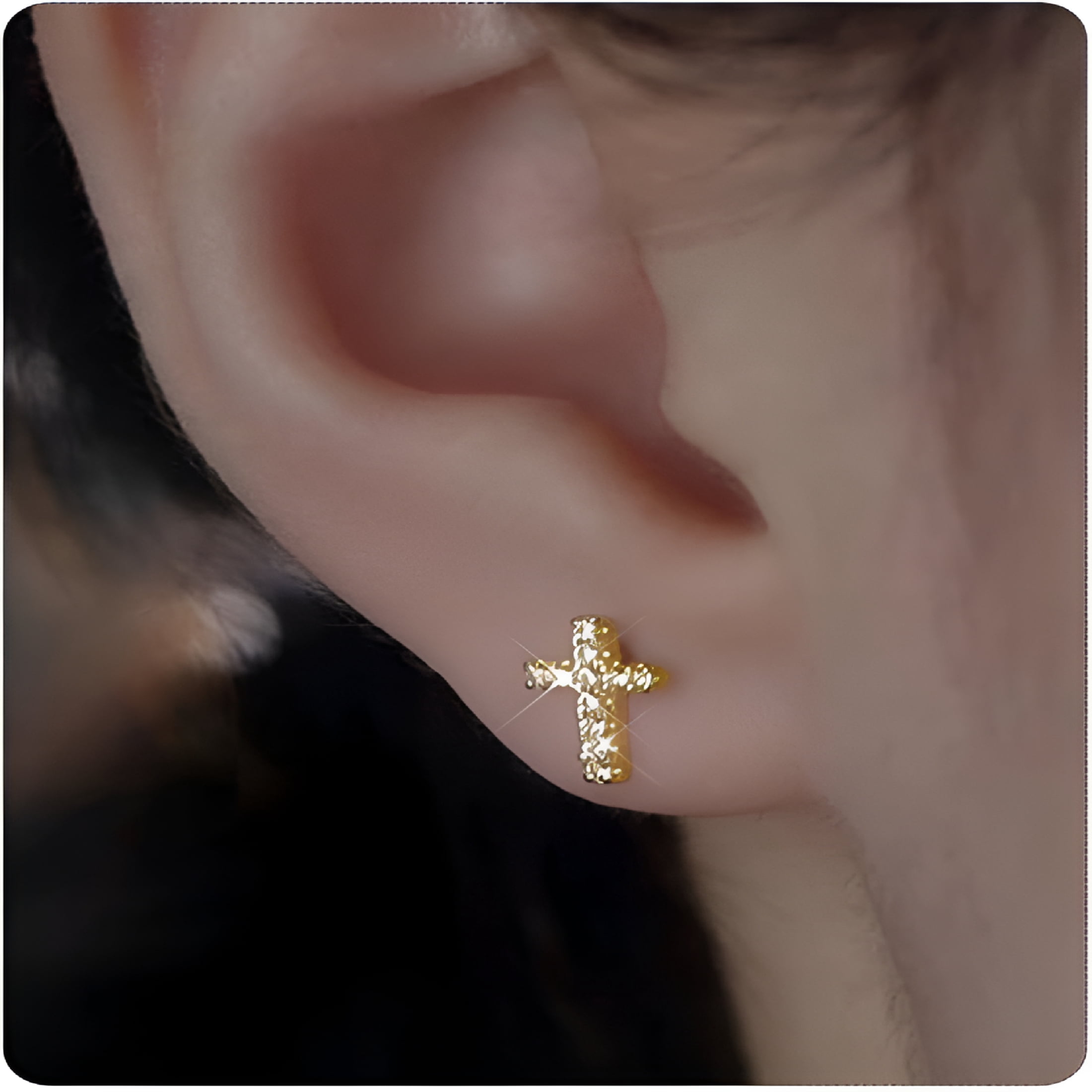 DESIGNICE 14K Gold Plated Hypoallergenic Small Cross Stud Earrings Pave ...