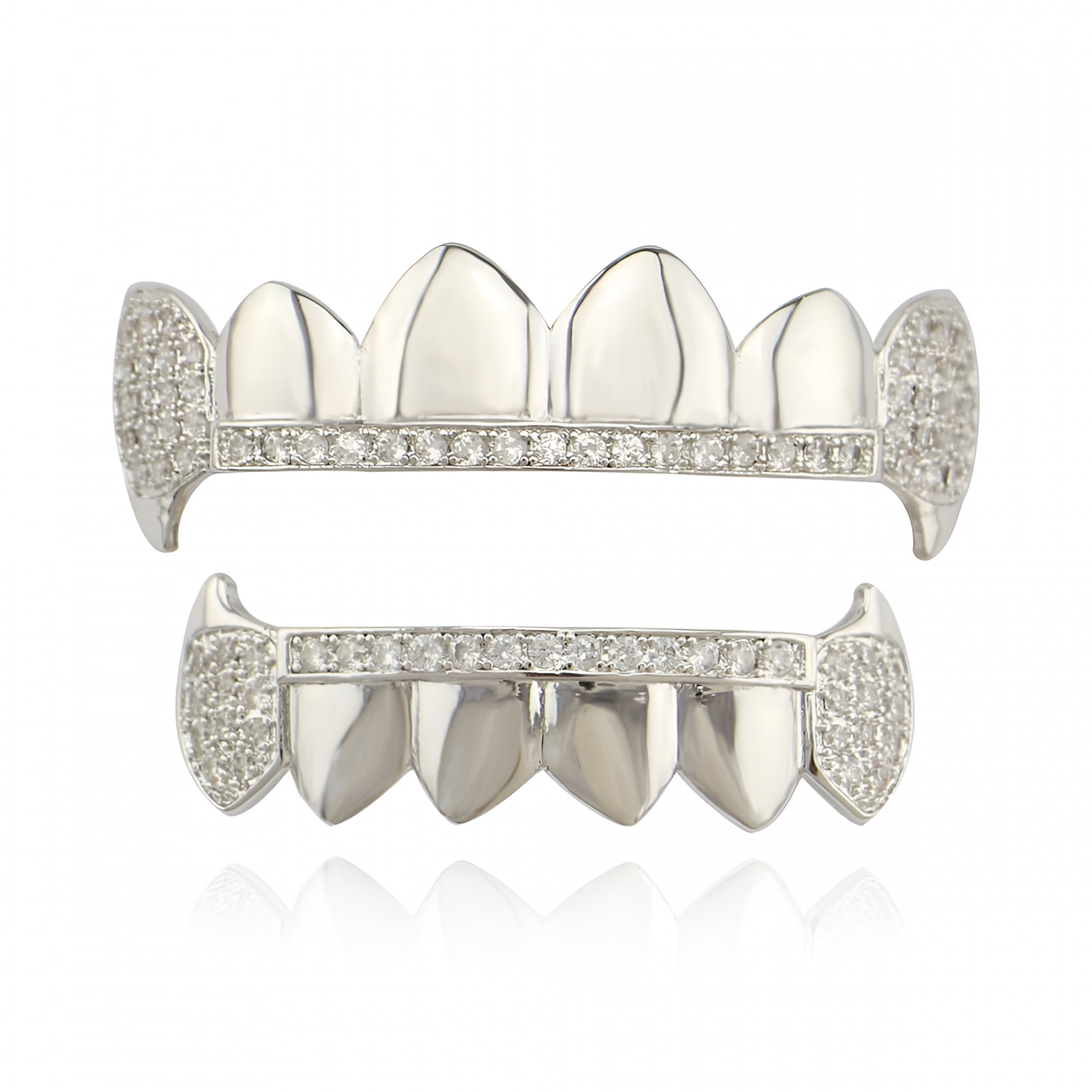 DESIGNICE 14K Gold Plated Iced Out CZ Top and Bottom Vampire Fangs ...