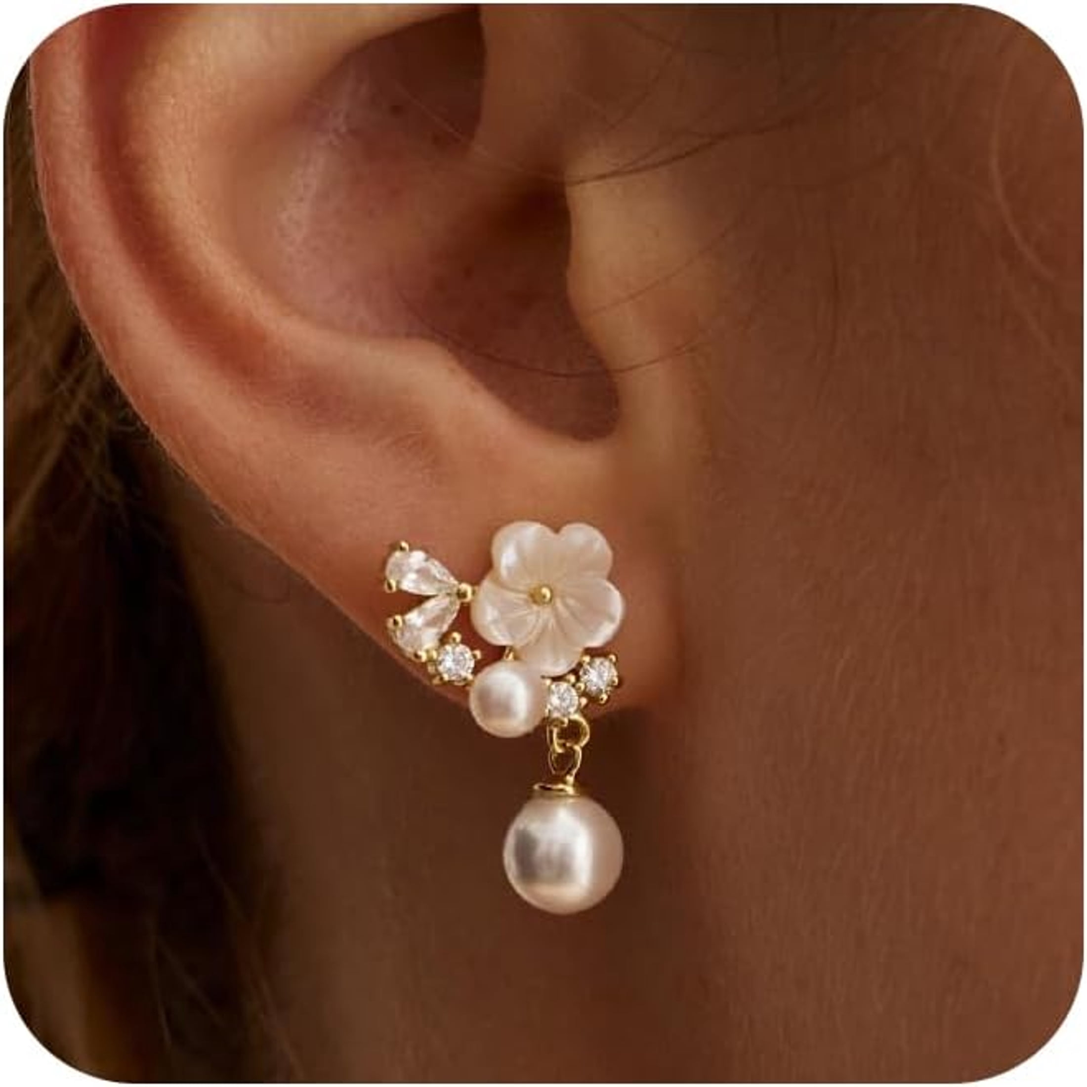 DESIGNICE 14K Gold Plated Pearl Drop Earrings for Women Dangle Wedding ...