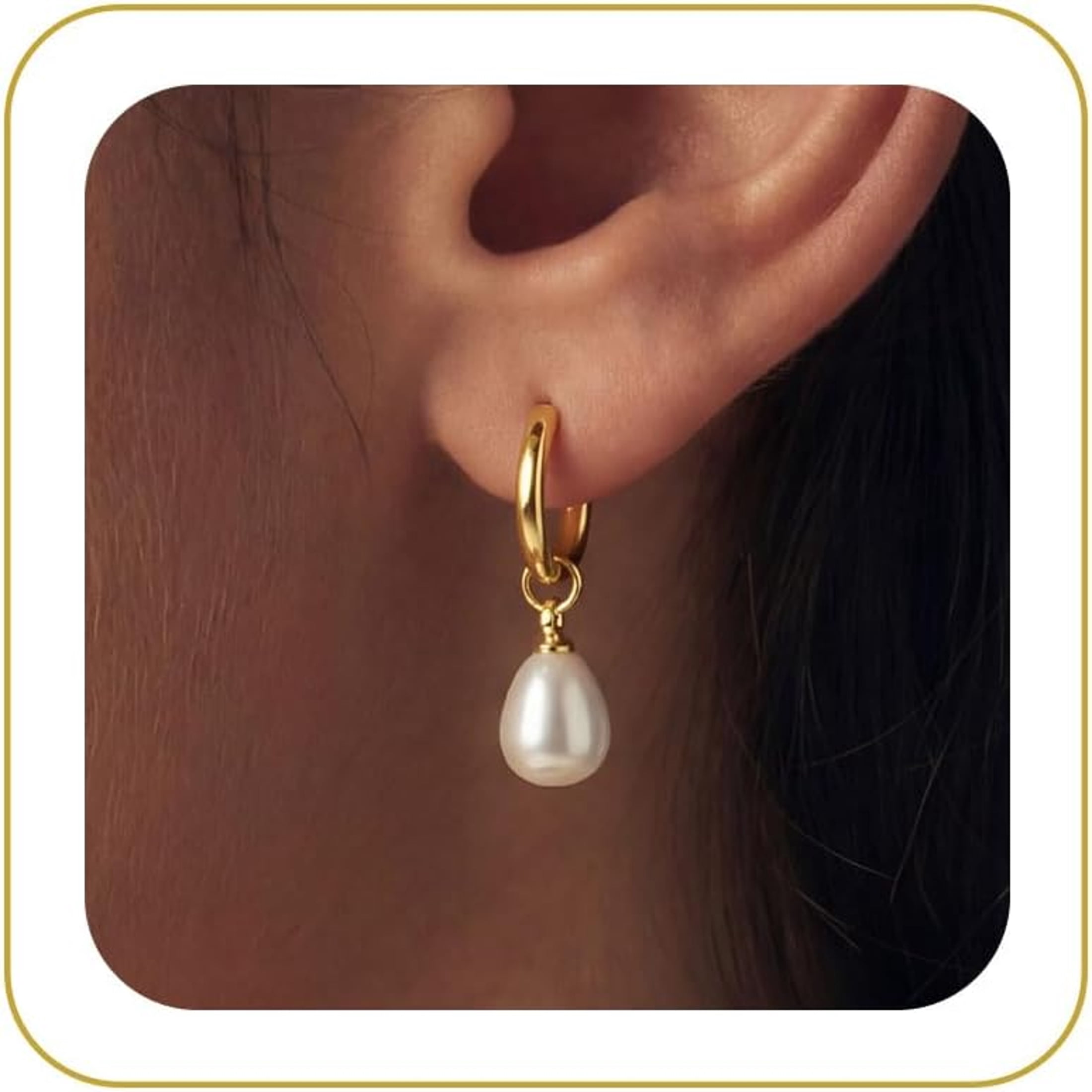 DESIGNICE 14K Gold Plated/Silver Plated Pearl Drop Earrings for Women ...