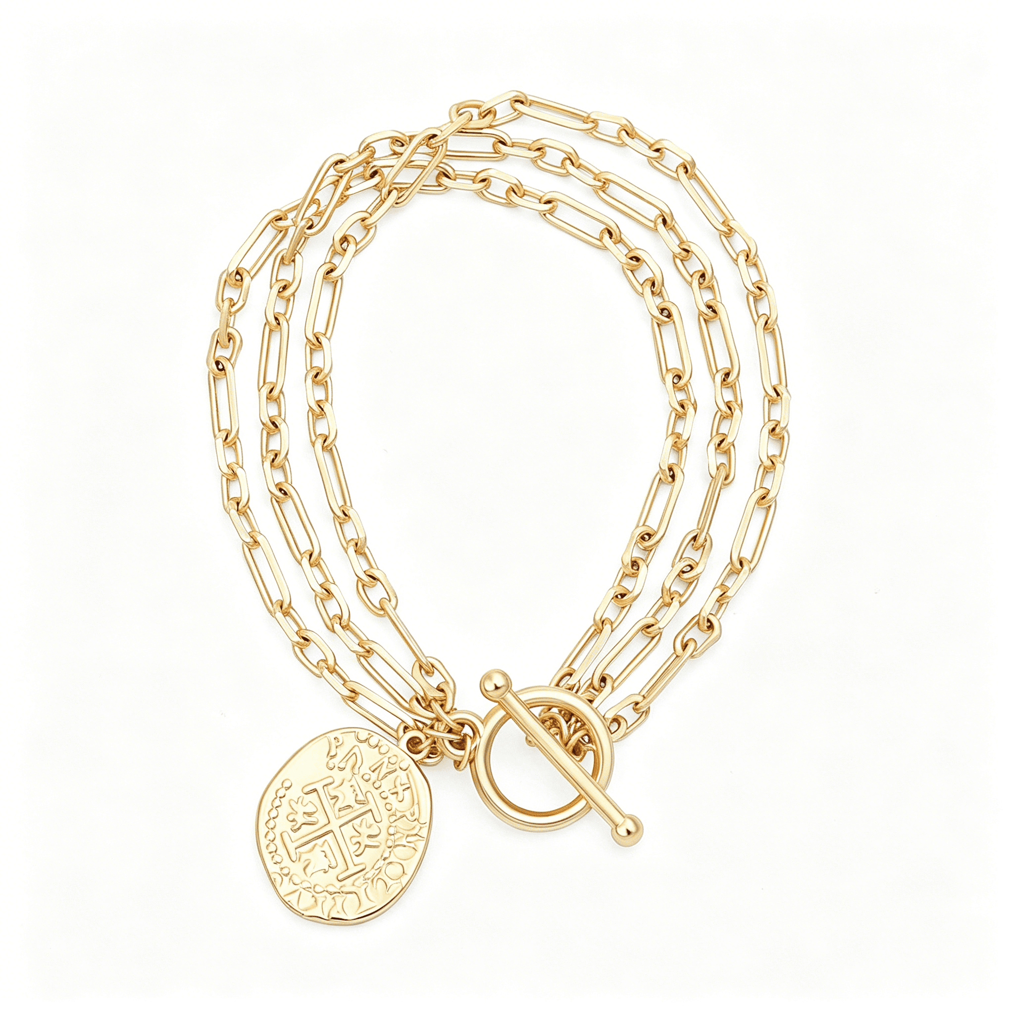 DESIGNICE 18K Gold Plated Chain Layerd Bracelet Coin Charm Toggle ...