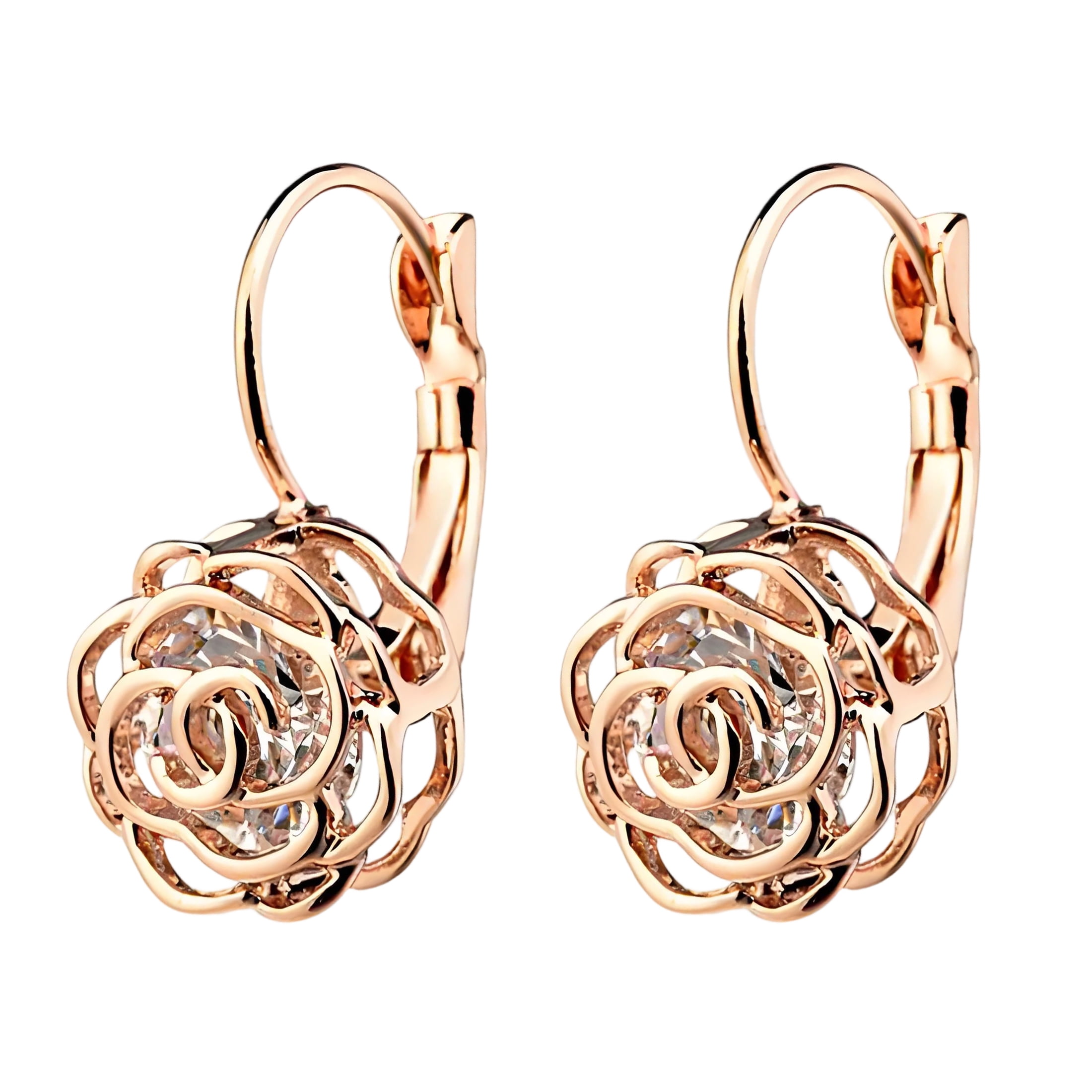 DESIGNICE 18K Gold Plated Earrings for Women,Leverback Rose Drop ...