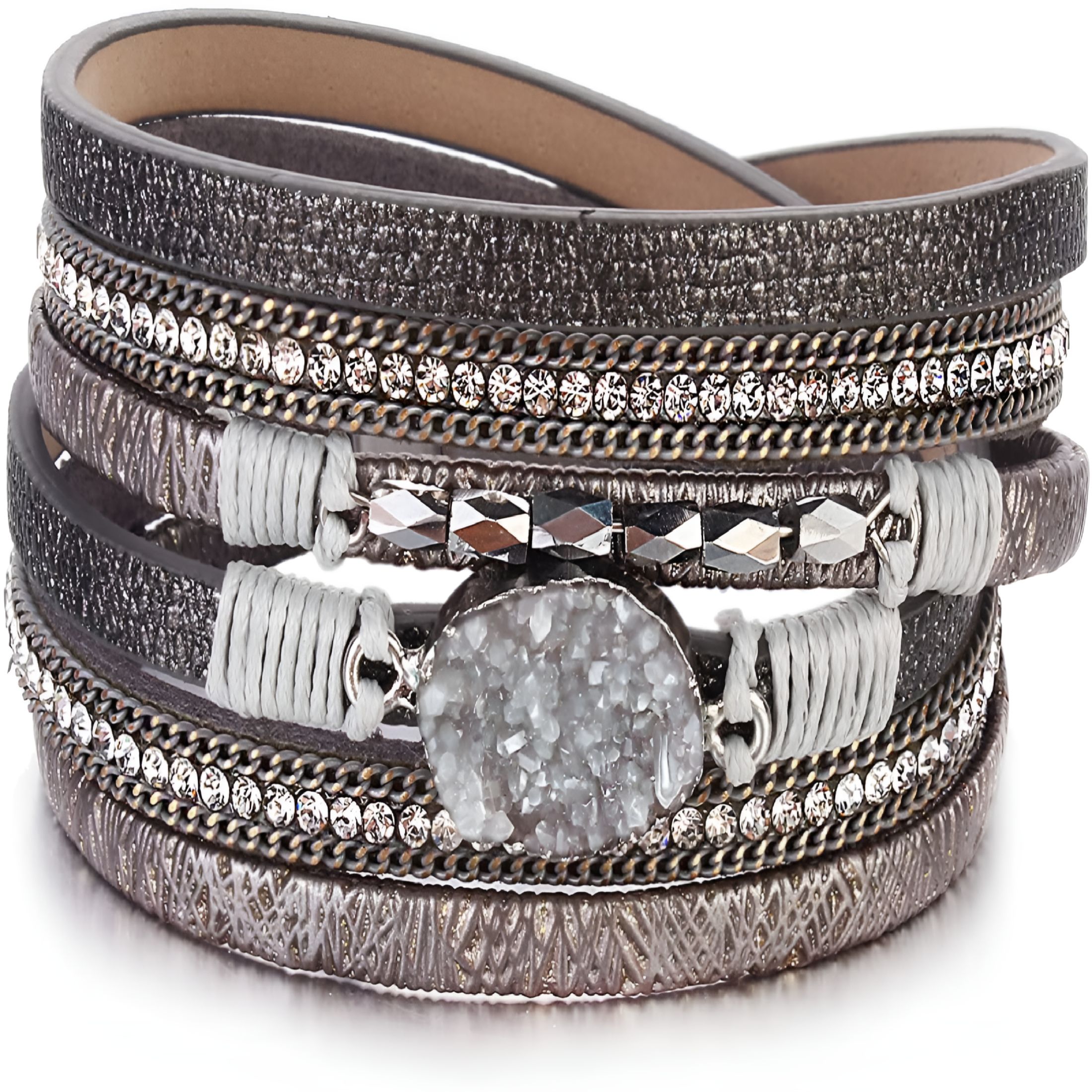 DESIGNICE 2026 New Leather Wrap Bracelet Boho Cuff Bracelets Crystal ...