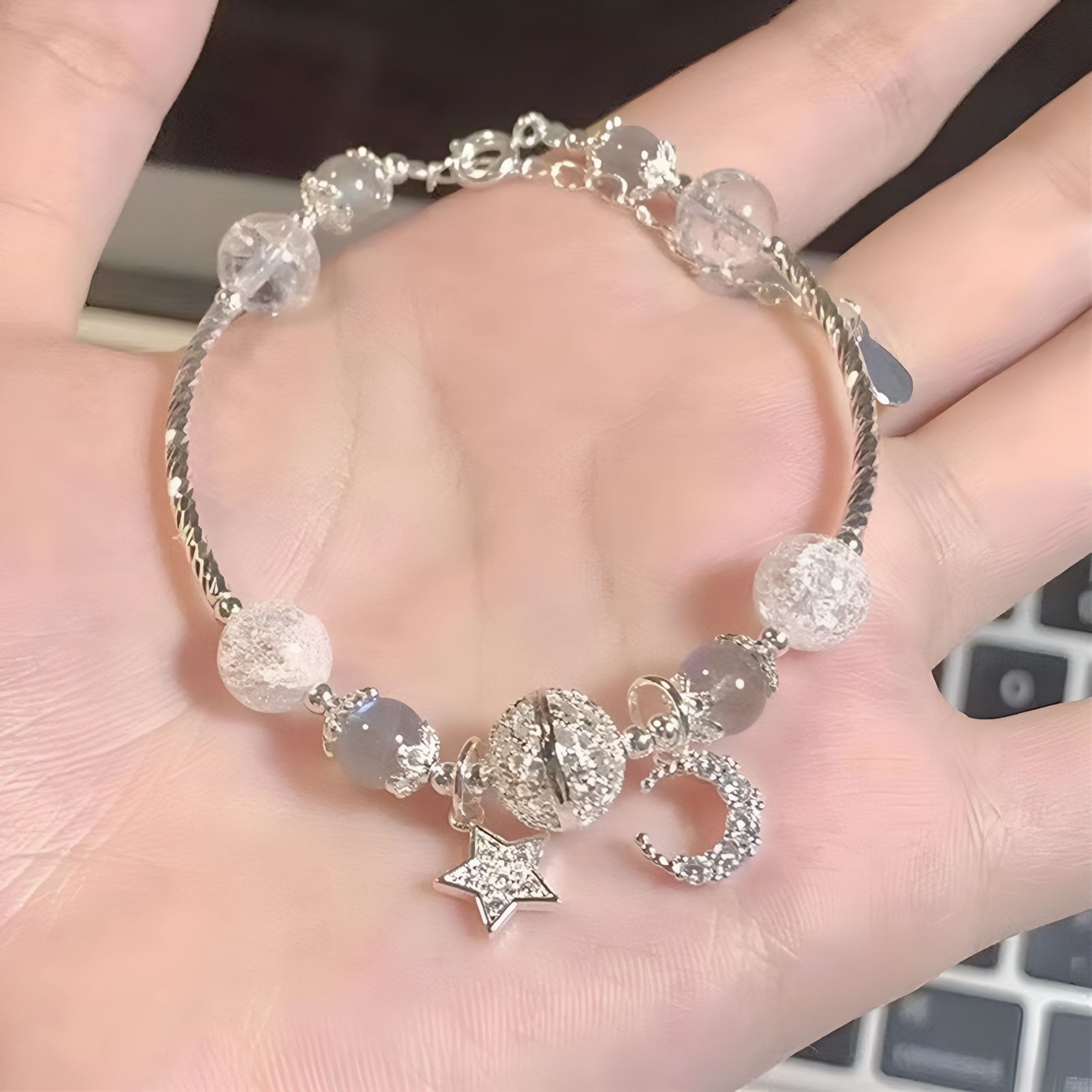 DESIGNICE 2026 New Moonstone Crystal Star Moon Bracelet Simple Sweet ...