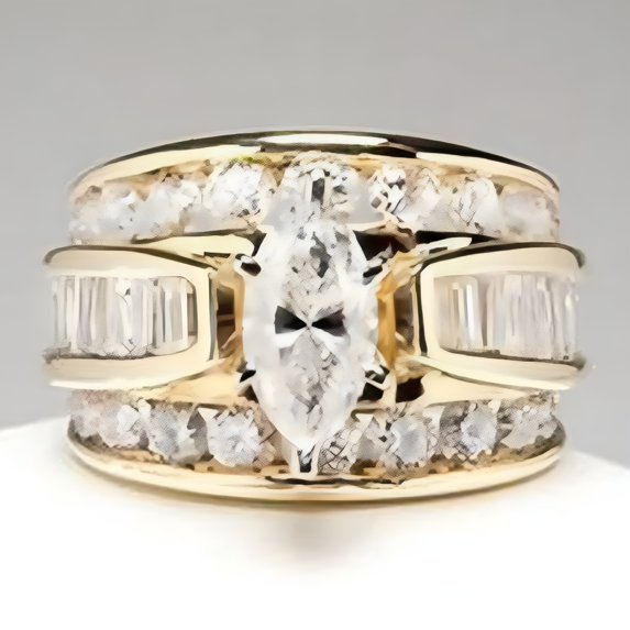 DESIGNICE 2026 New Wedding Ring Set for Women 14K Gold Plated Marquise ...