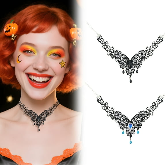 DESIGNICE 2Pcs Goth Accessories,Hollow V-Shaped Diamond Pendant Black ...