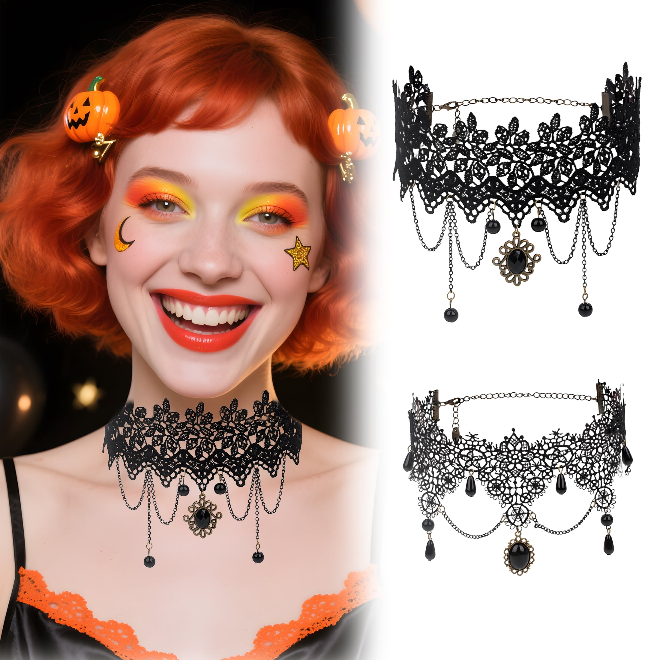 DESIGNICE 2Pcs Goth Accessories,Lace Crystal Chain Pendant Gothic ...