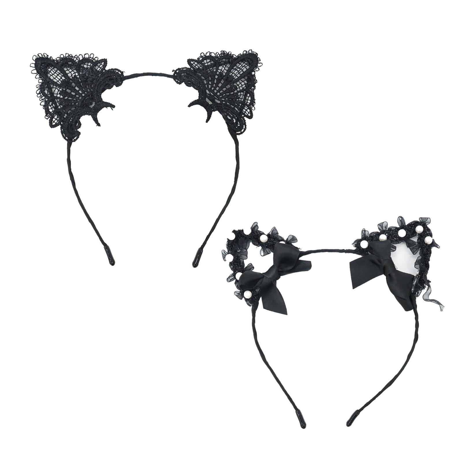 DESIGNICE 2Pcs Headbands for Women Lace Cat Ears Headband Sexy Black ...