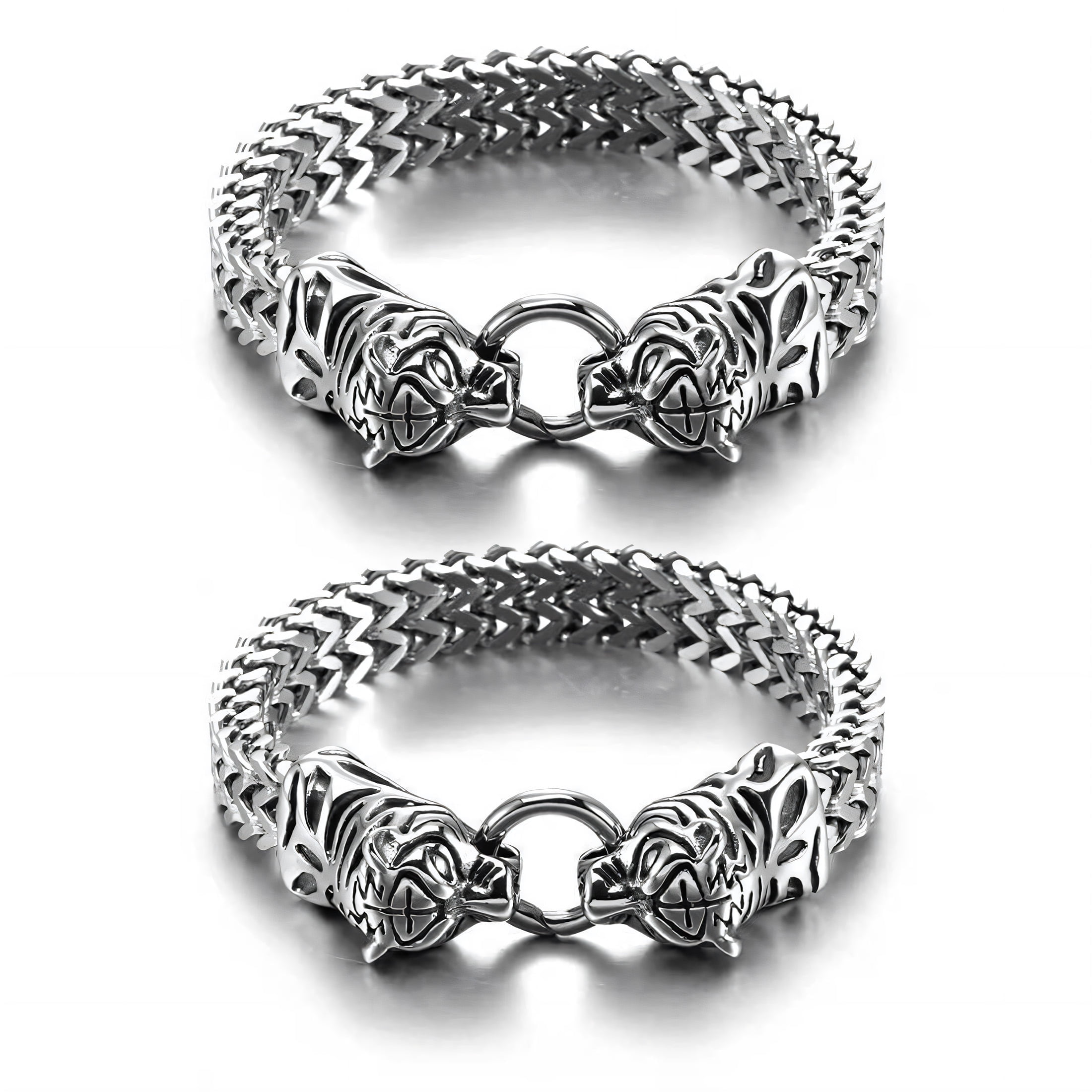 DESIGNICE 2Pcs Men's Stainless Steel Bracelet–Gothic Wheat Chain with ...