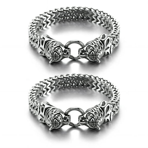 DESIGNICE 2Pcs Men's Stainless Steel Bracelet–Gothic Wheat Chain with ...