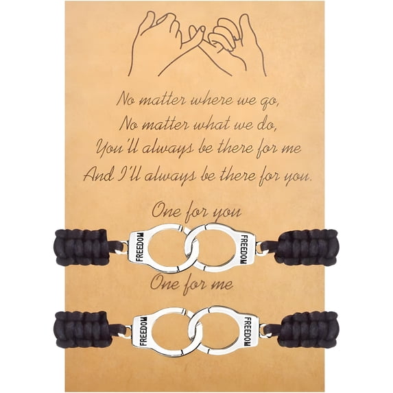 DESIGNICE 2Pcs Partners in Crime Bracelets Handcuff Distance Matching Adjustable Cord Braided ...