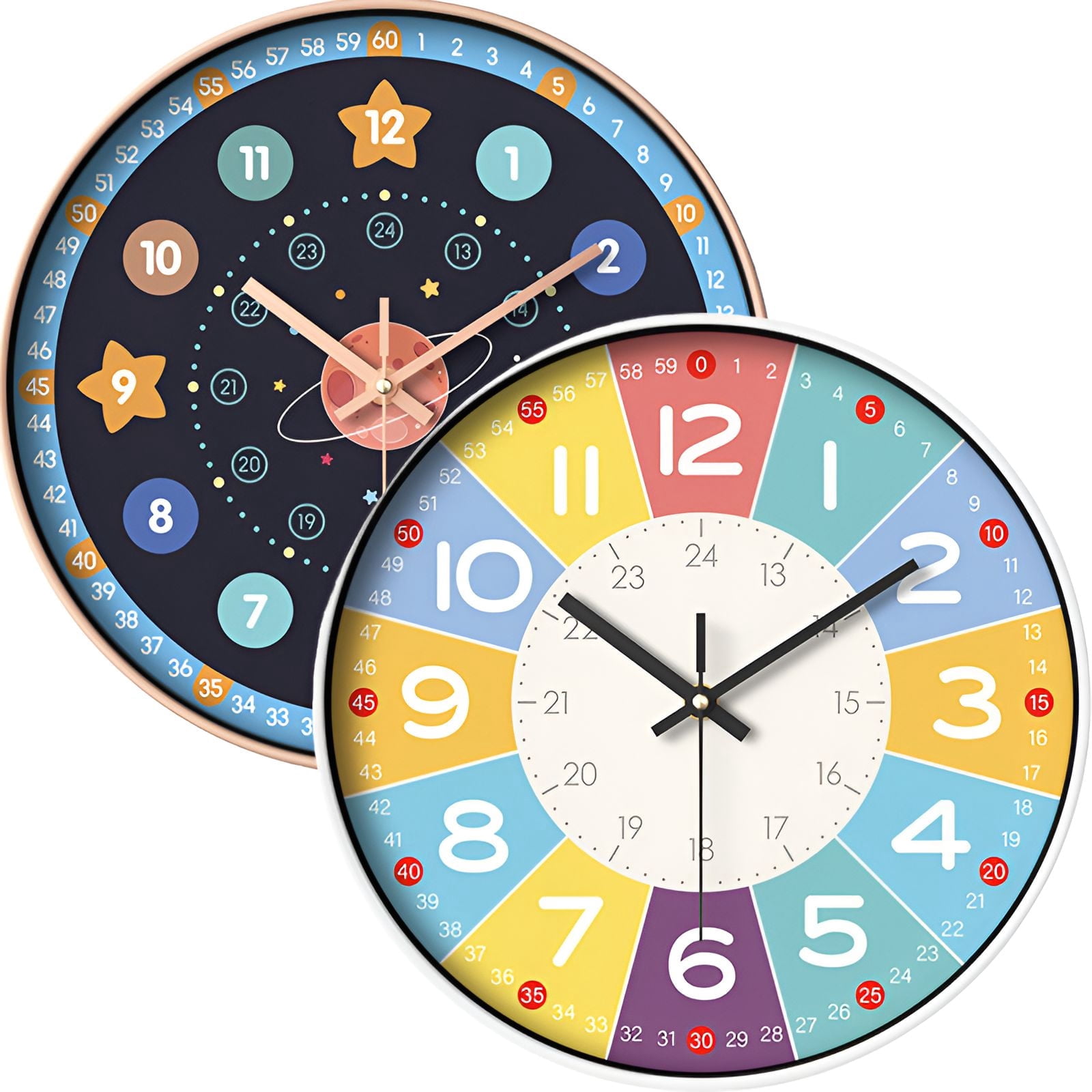 DESIGNICE 2Pcs Wall Clock,Child-Friendly Modern Wall Clock,Quiet ...
