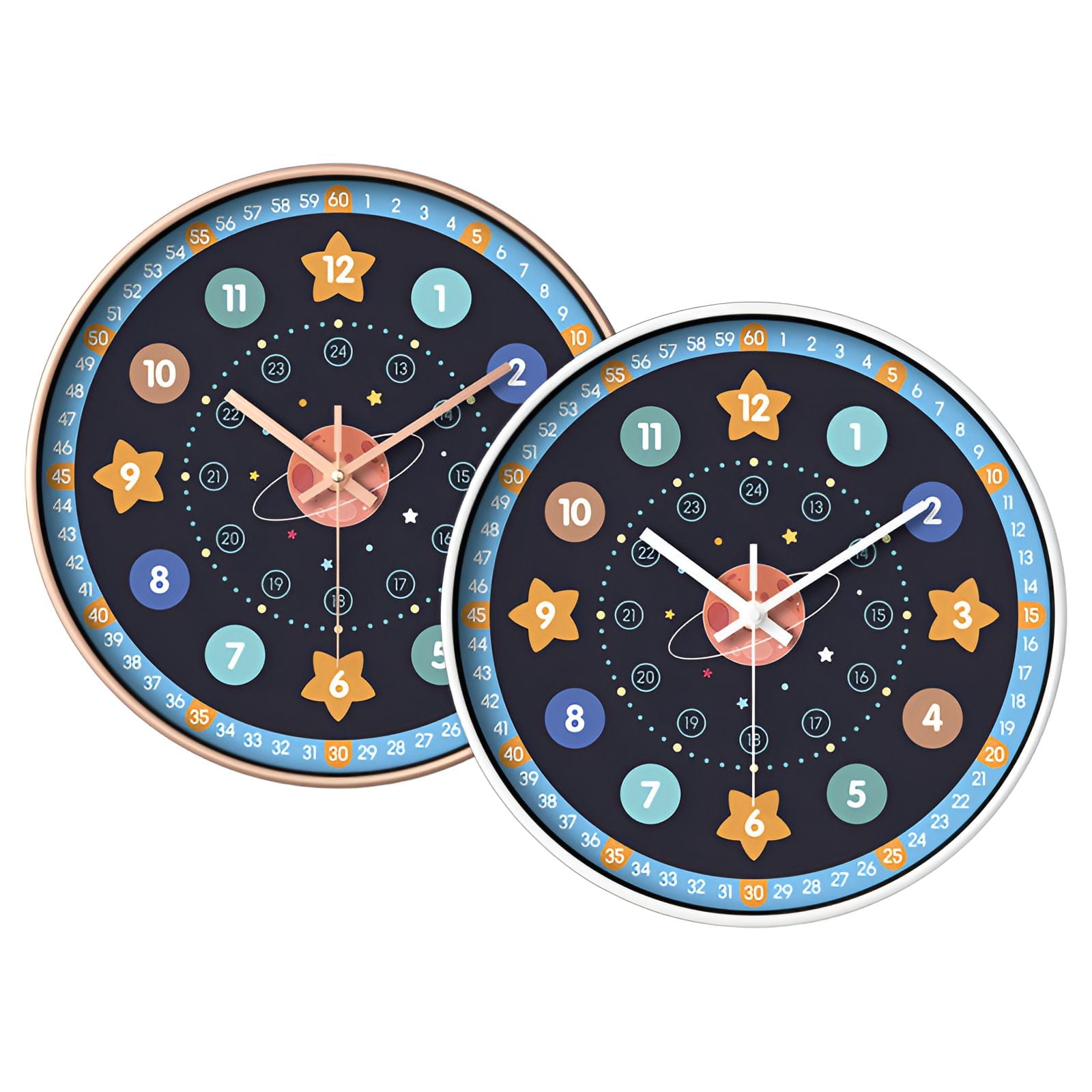 DESIGNICE 2Pcs Wall Clock,Clear 12-Hour Modern Wall Clock,24-Hour ...