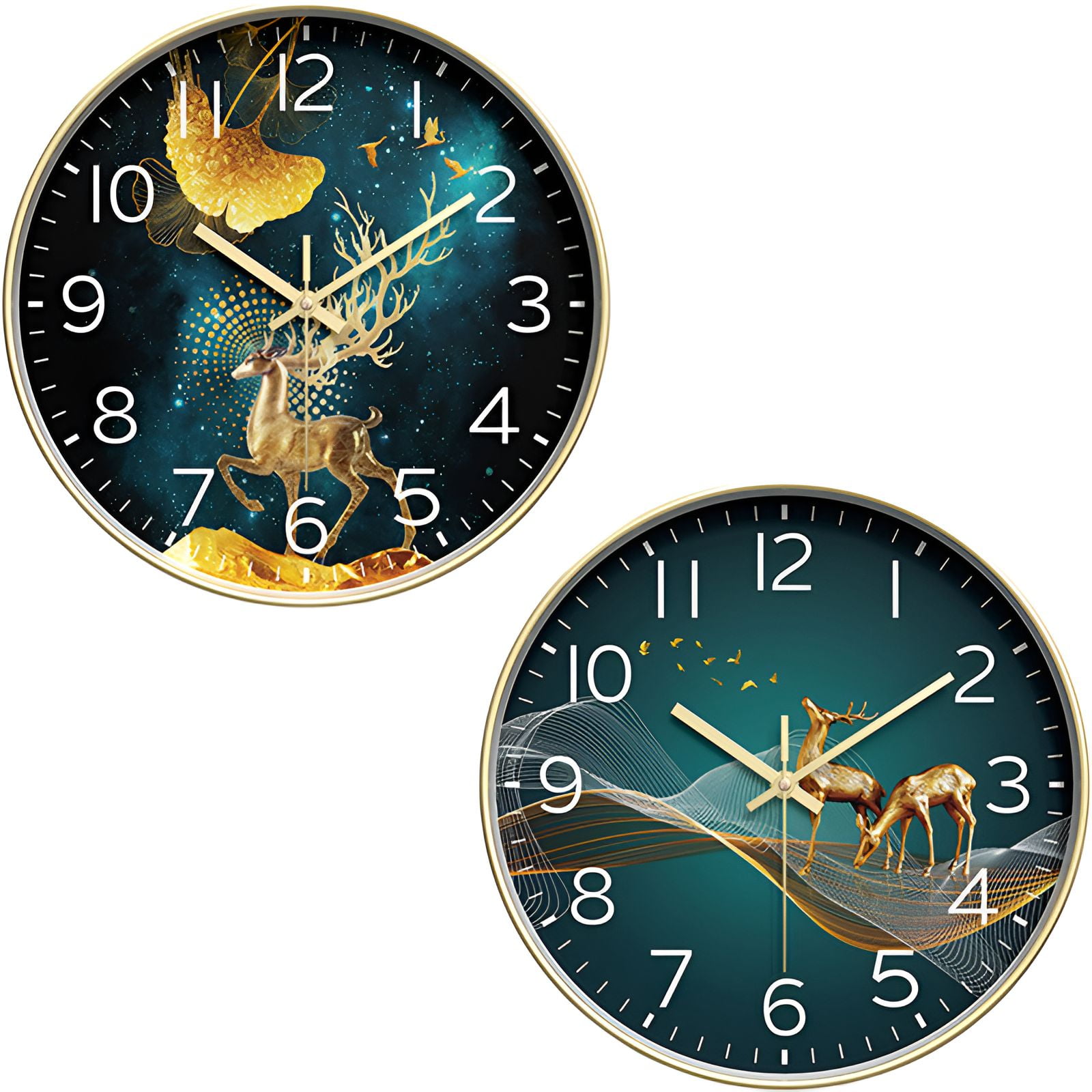 DESIGNICE 2Pcs Wall Clock,Gold Frame Modern Wall Clock,Elegant Touch ...