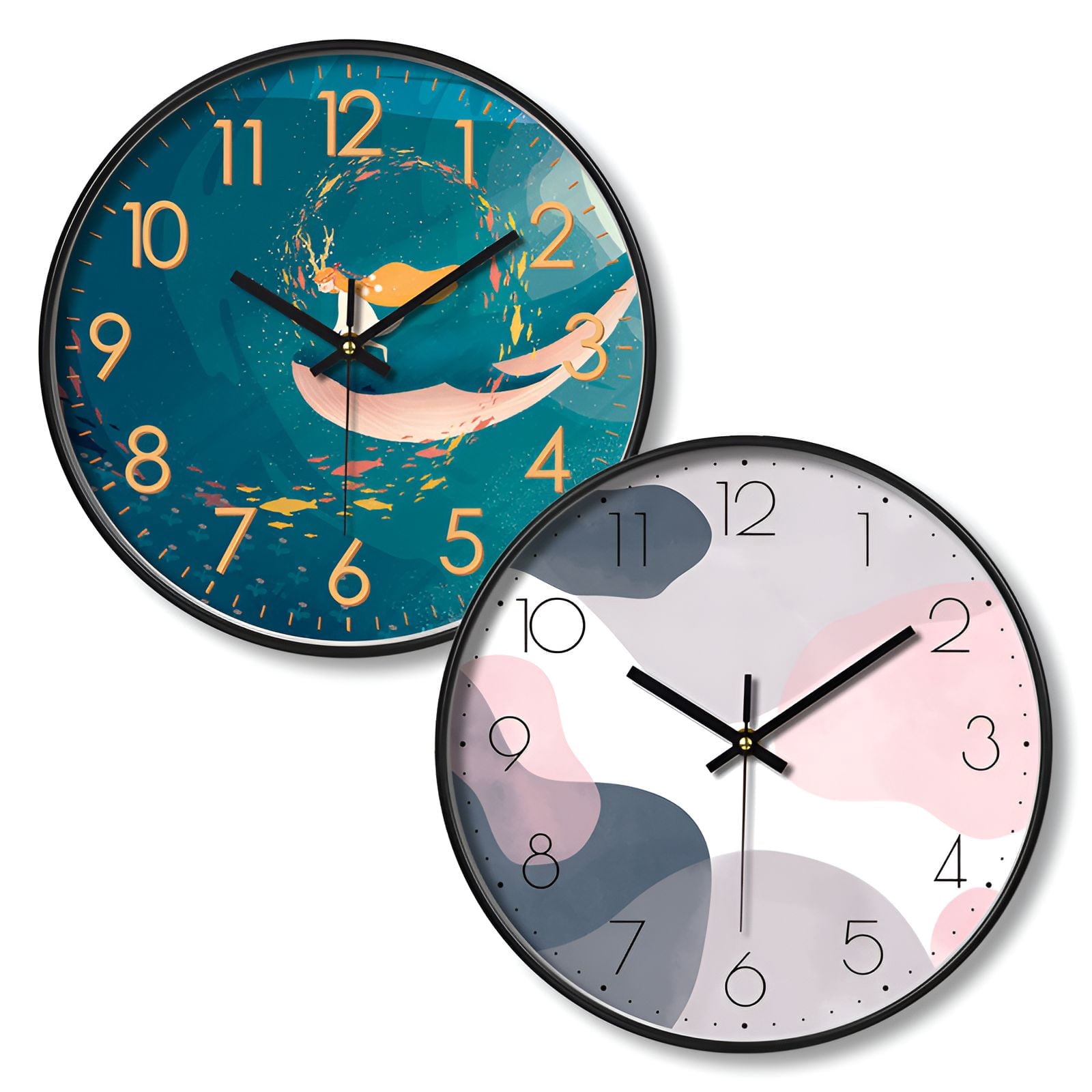 DESIGNICE 2Pcs Wall Clock,Interactive Dial Modern Wall Clock,Charming ...