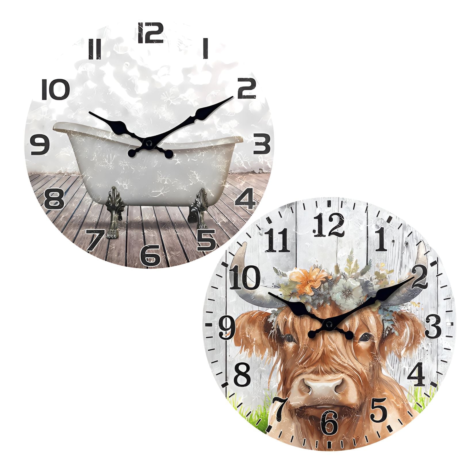 DESIGNICE 2Pcs Wall Clock,Natural Wood Texture Modern Wall Clock ...