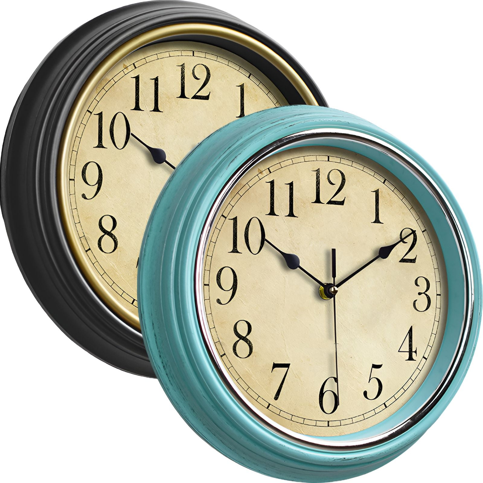 DESIGNICE 2Pcs Wall Clock,Silent Function Modern Wall Clock,Retro ...