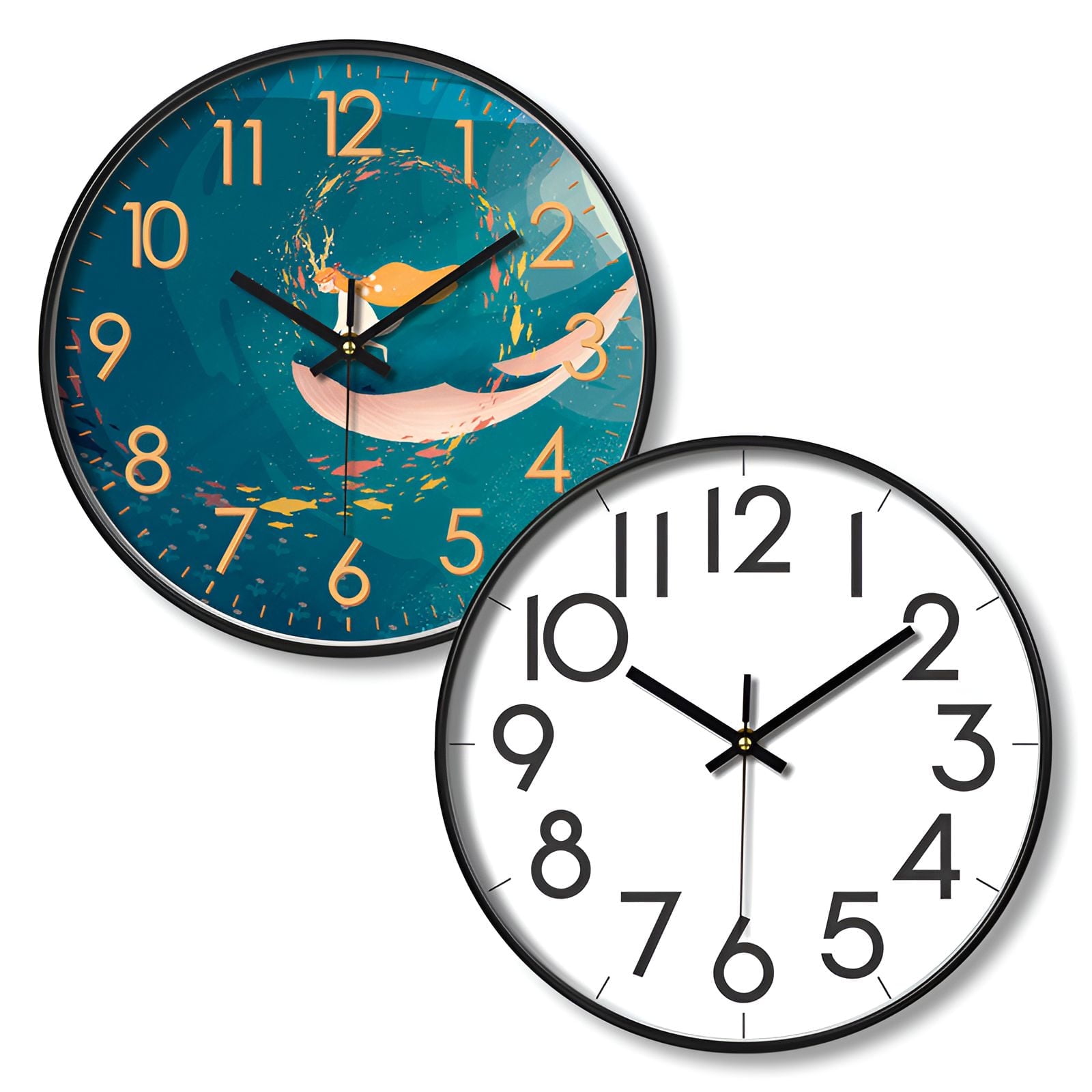 DESIGNICE 2Pcs Wall Clock,Smooth Surface Modern Wall Clock,Clear ...