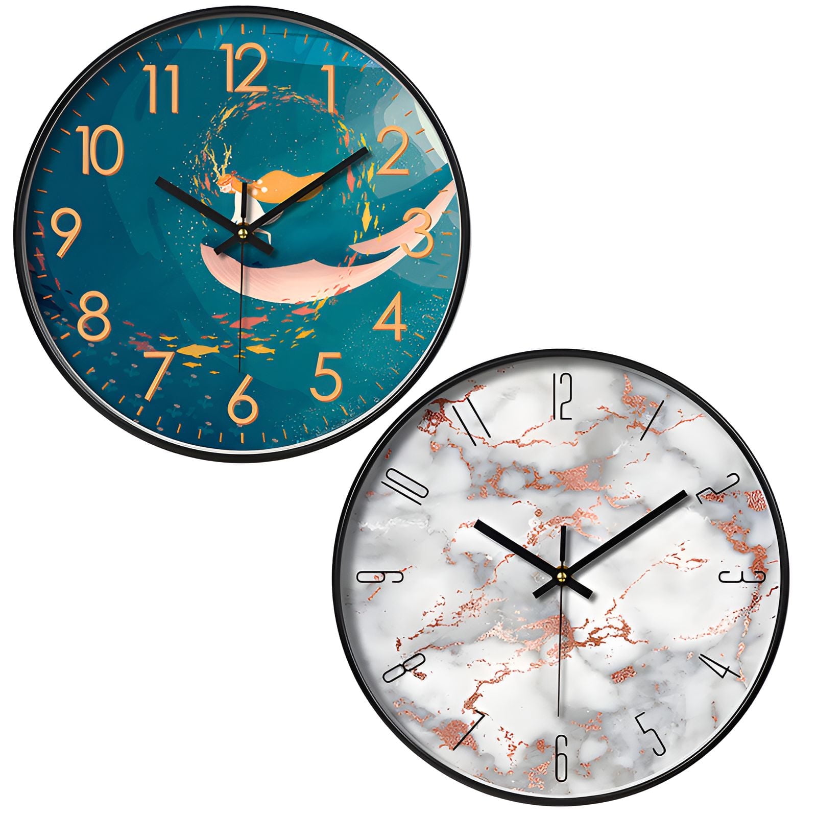 DESIGNICE 2Pcs Wall Clock,Streamlined Timepiece Modern Wall Clock,Quiet ...